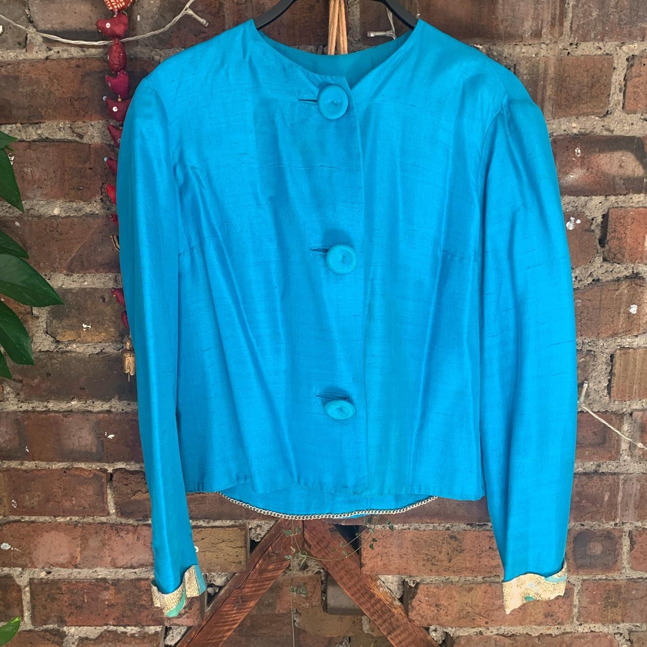 vintage bright blue button up over shirt. Gorgeous... - Depop