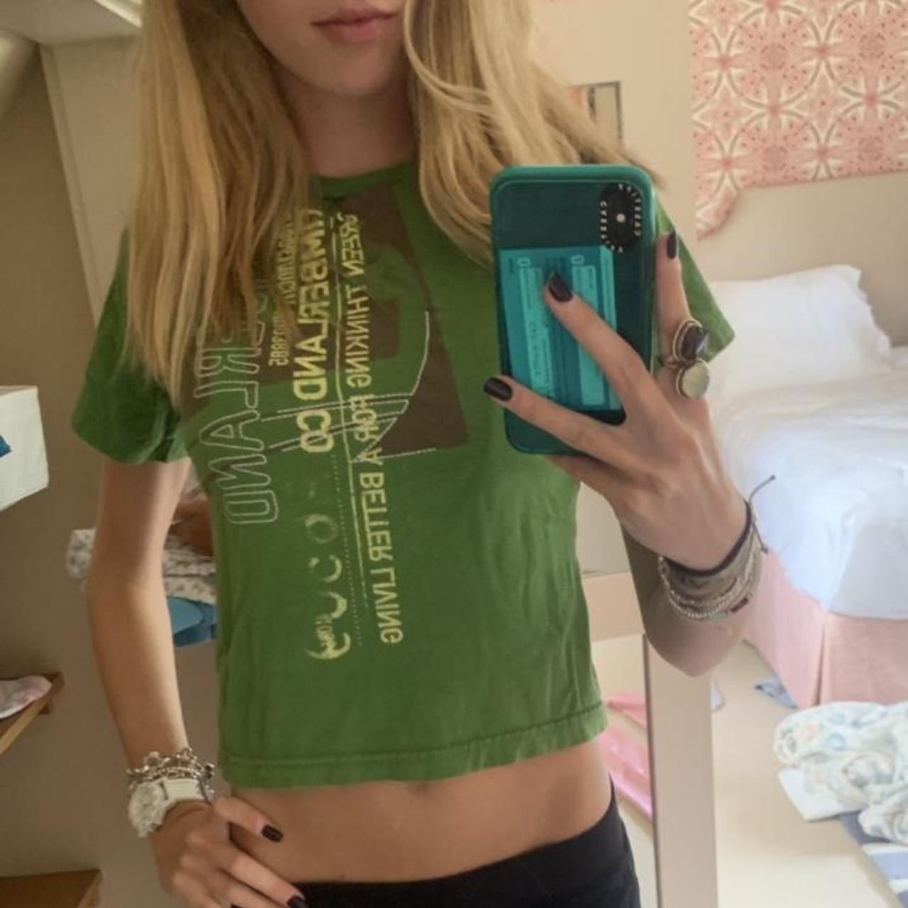 Women's Green and Khaki Crop-top | Depop