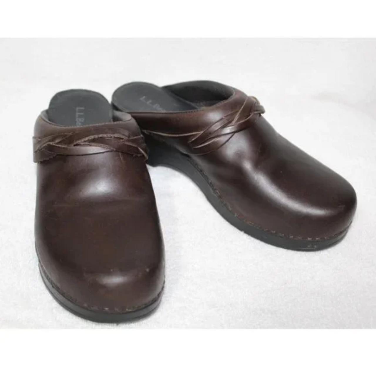 LL Bean womens clogs size 41 brown leather slip on... - Depop