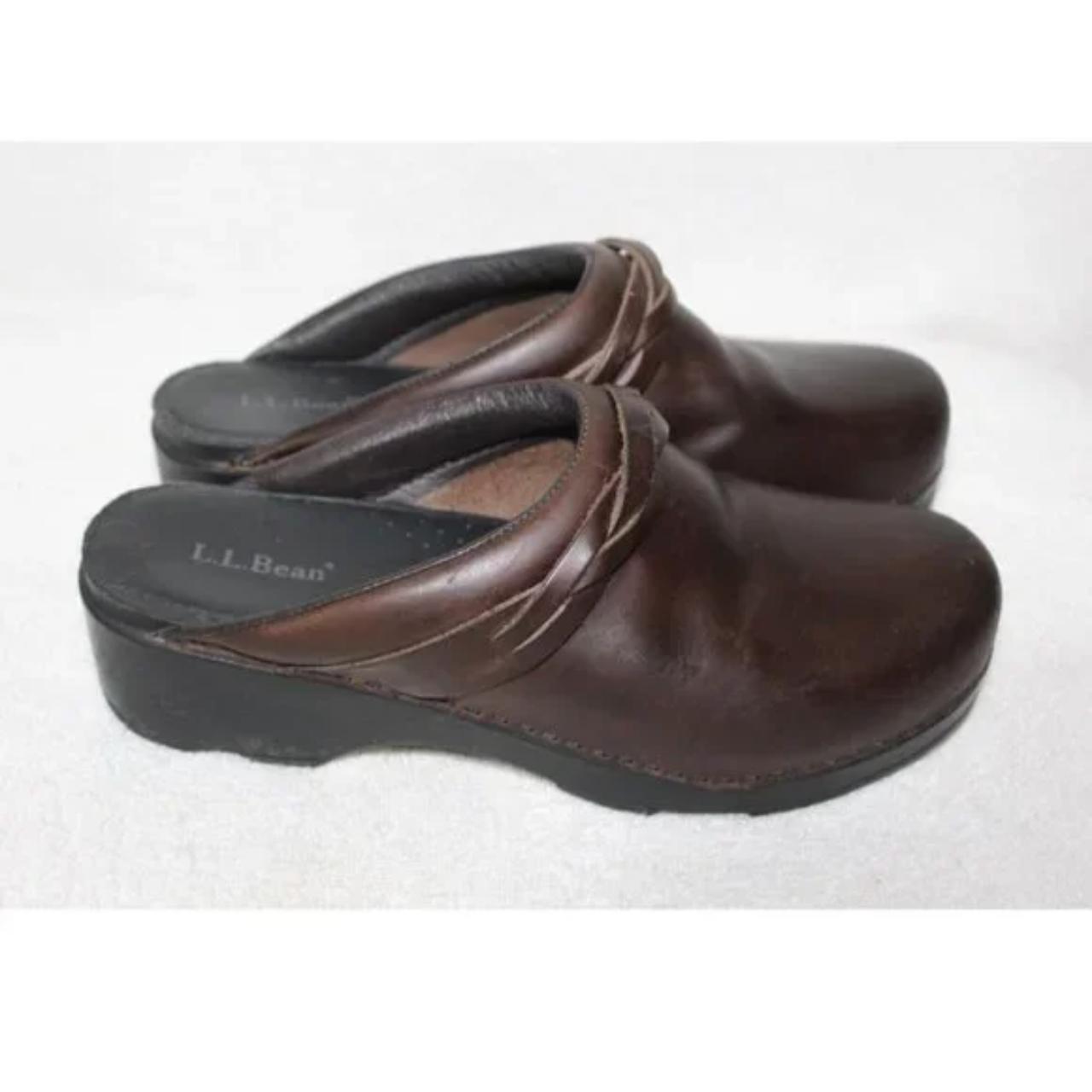 LL Bean womens clogs size 41 brown leather slip on... - Depop