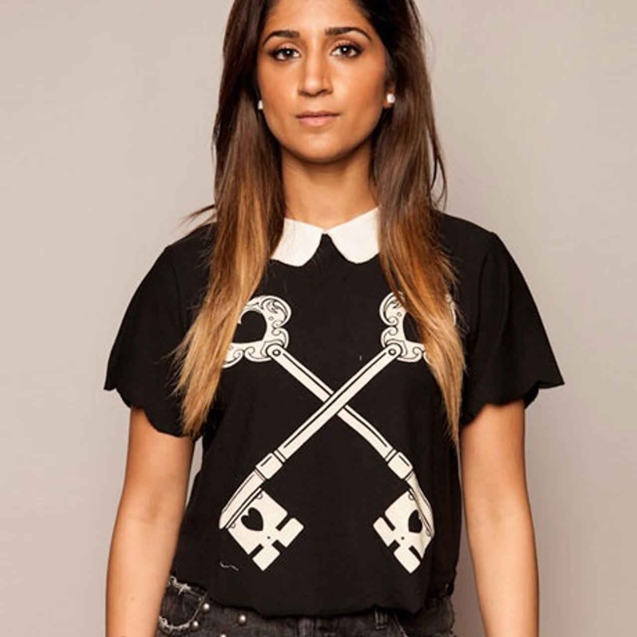 Drop dead cross keys Peter Pan collar crop top,... - Depop