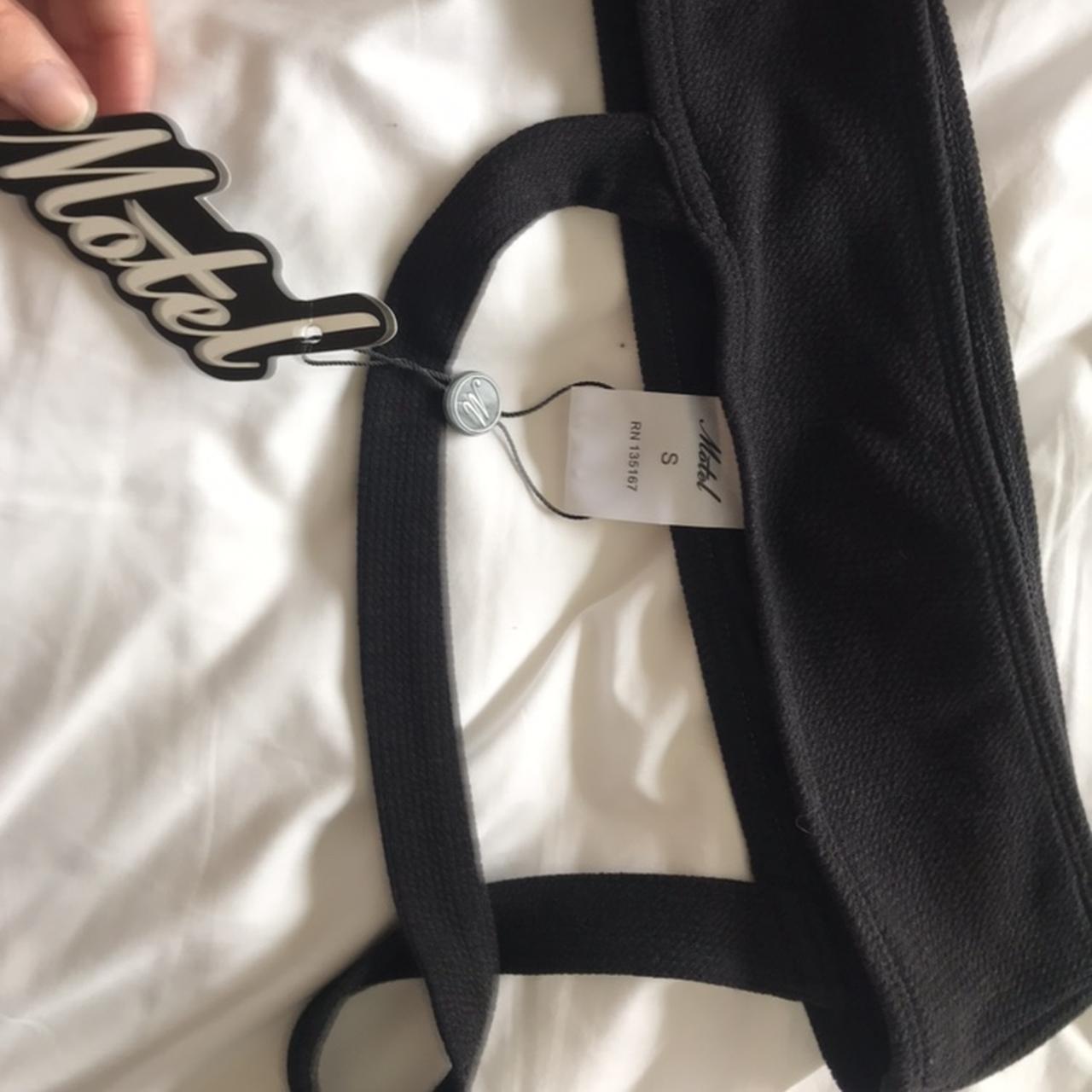 MOTEL ROCKS BLACK STRAP ASYMMETRIC BIKINI TOP SIZE... - Depop