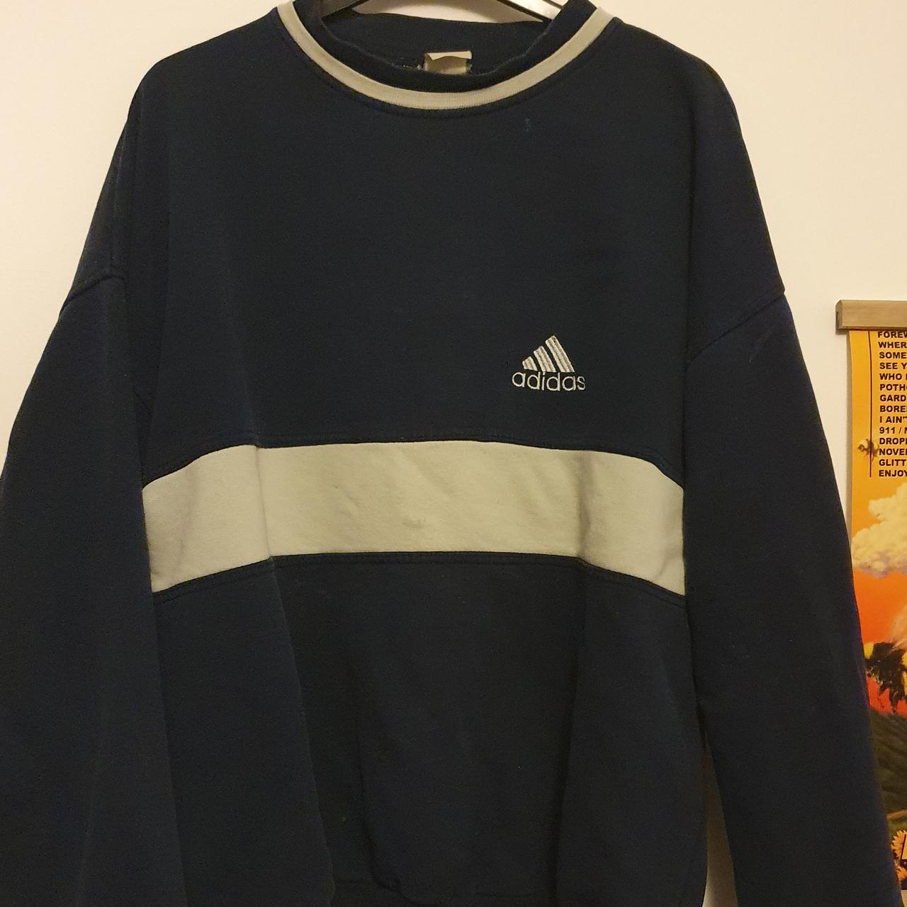 Adidas vintage / retro sweatshirt, navy / white,... - Depop