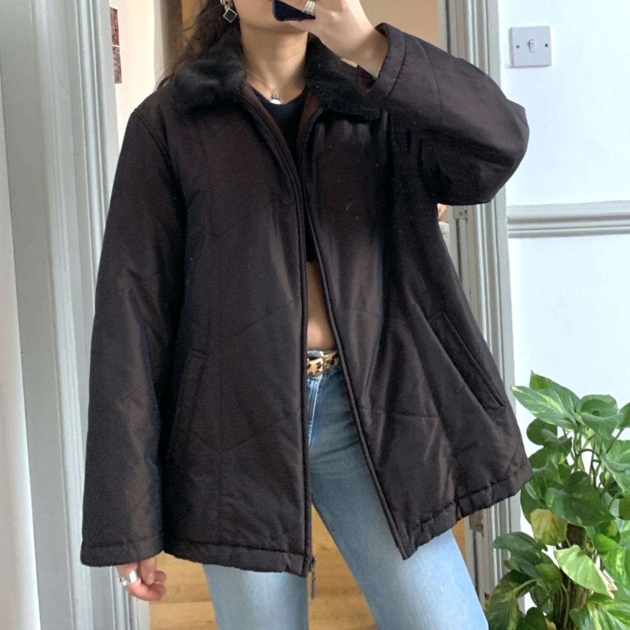 brown padded faux fur winter coat loveeeely piece,... - Depop