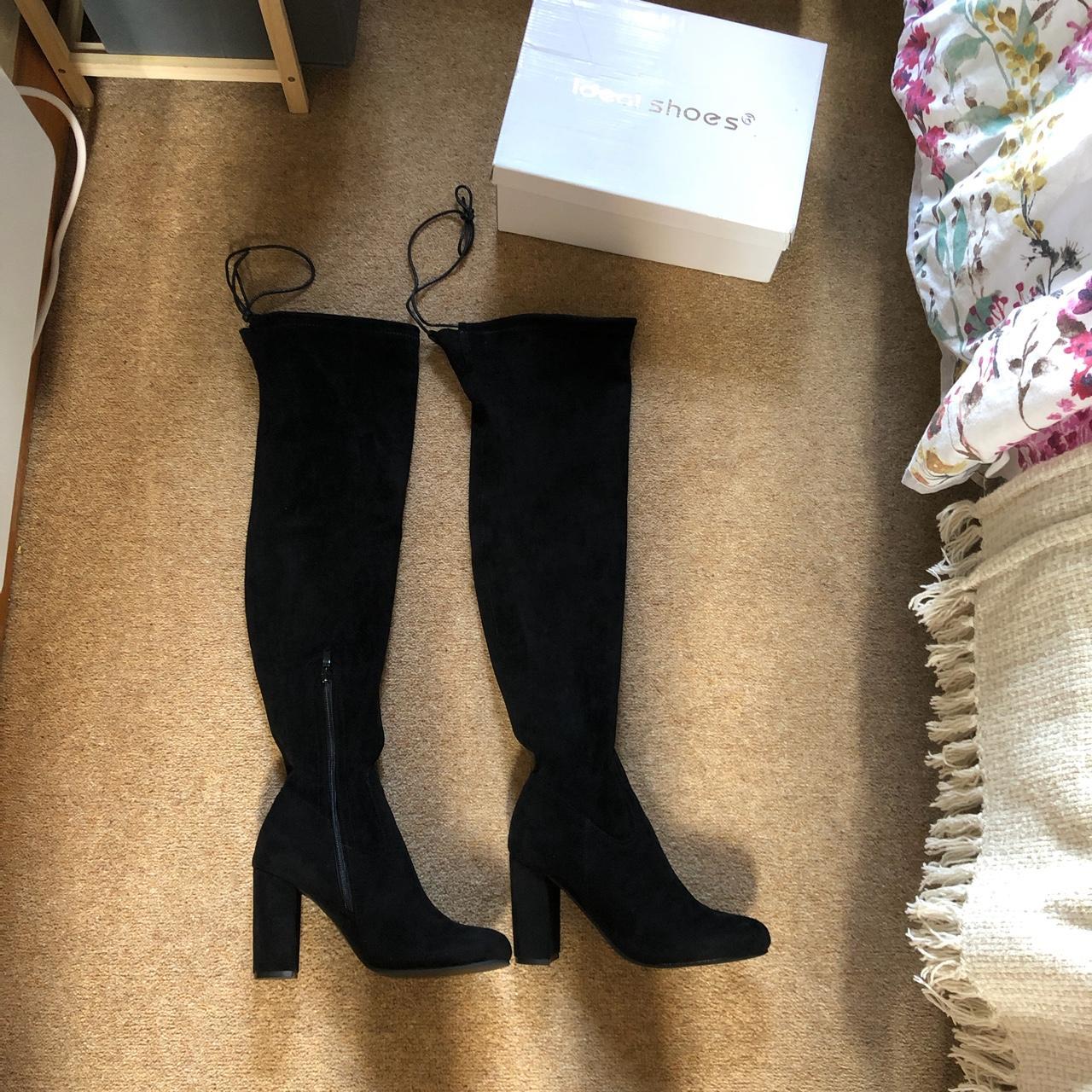 Black suede thigh high over the knee boots size 5... - Depop
