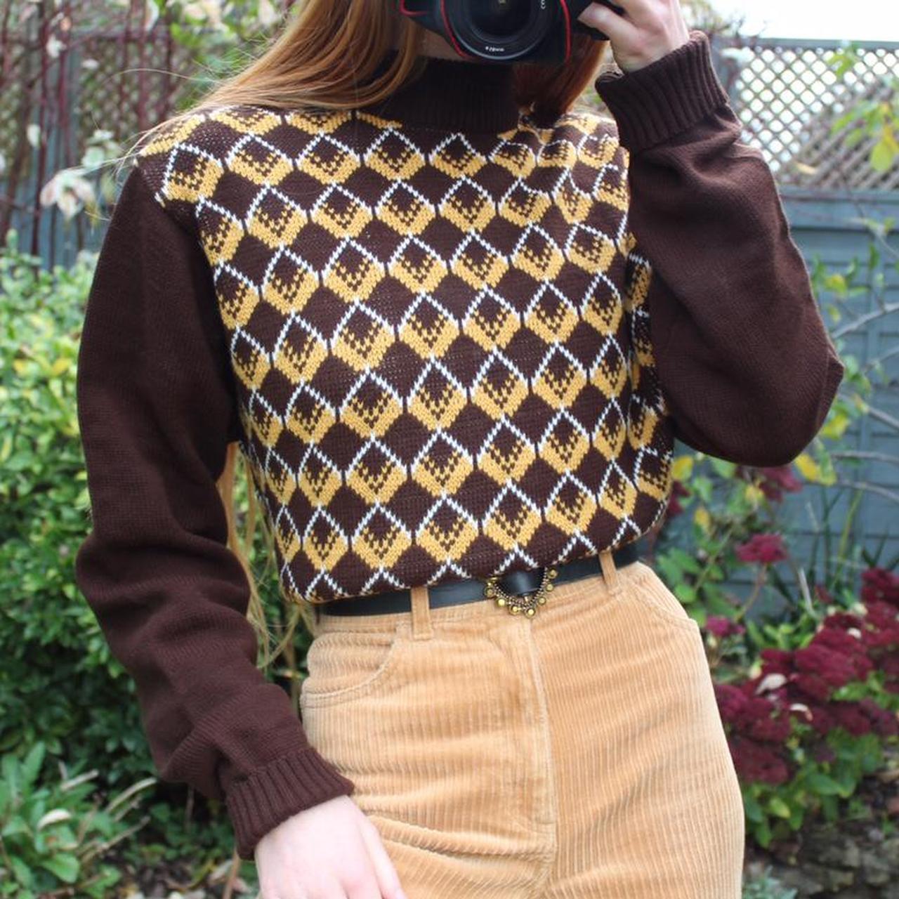 1970s vintage jumper 🍂 amazing brown funky high... - Depop