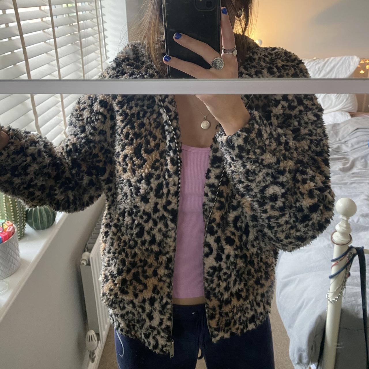 Leopard print jacket Fur teddy material coat Zip... - Depop