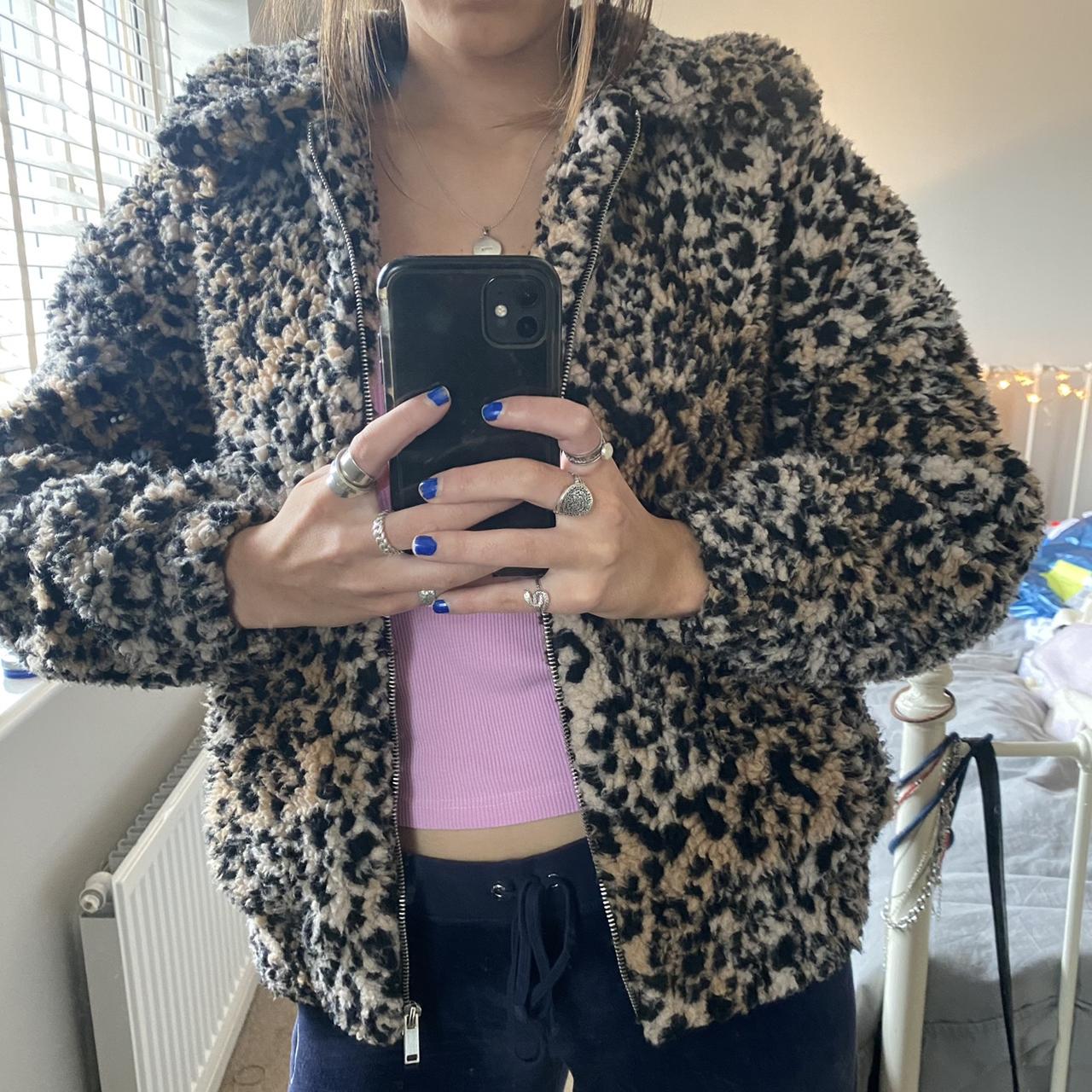 Leopard print jacket Fur teddy material coat Zip... - Depop