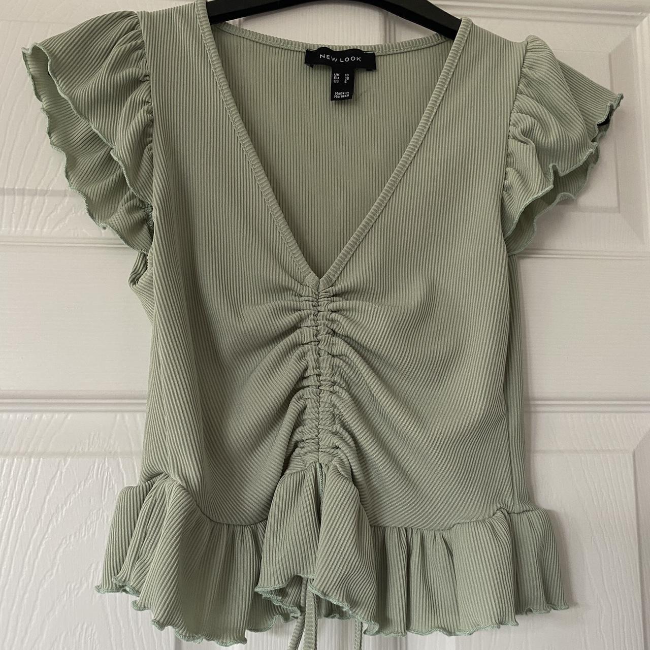 New Look green ribbed ruched frill crop top, size... - Depop