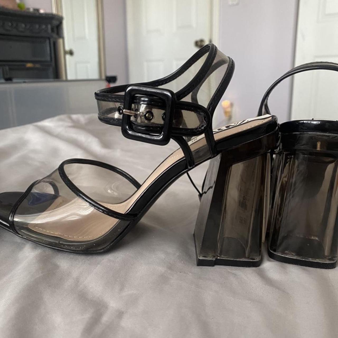 Brand new never used Zara clear and black chunky heels - Depop