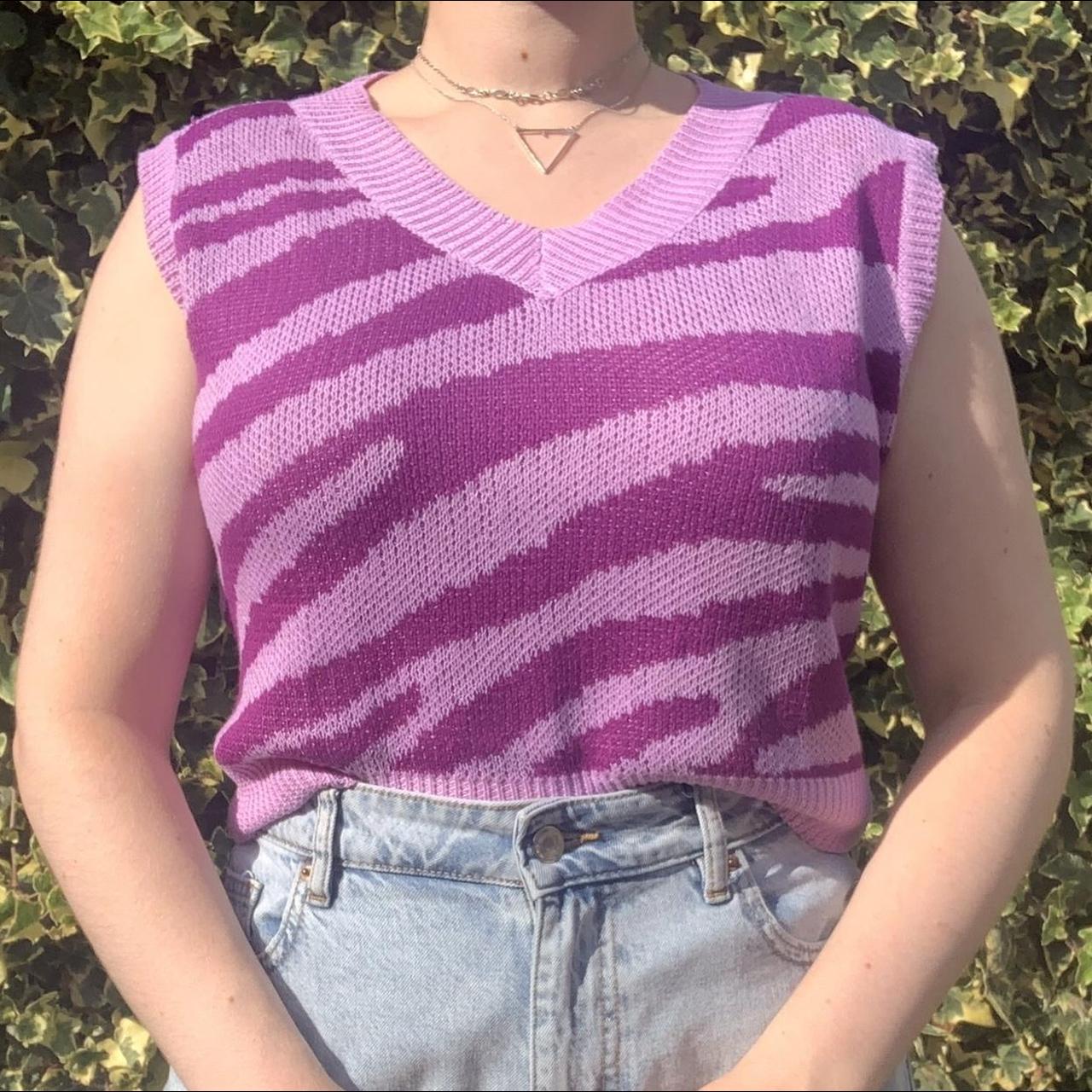 Shein Purple Zebra Print Knit Sweater Vest (Skirt... - Depop