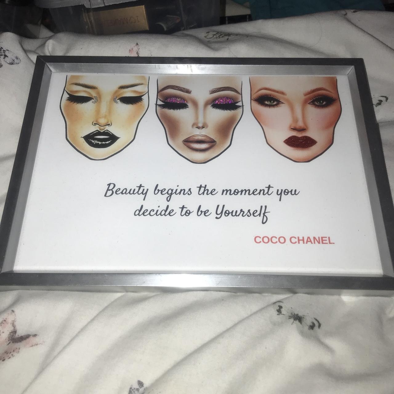 Coco Chanel Makeup face chart quote glitter art... - Depop