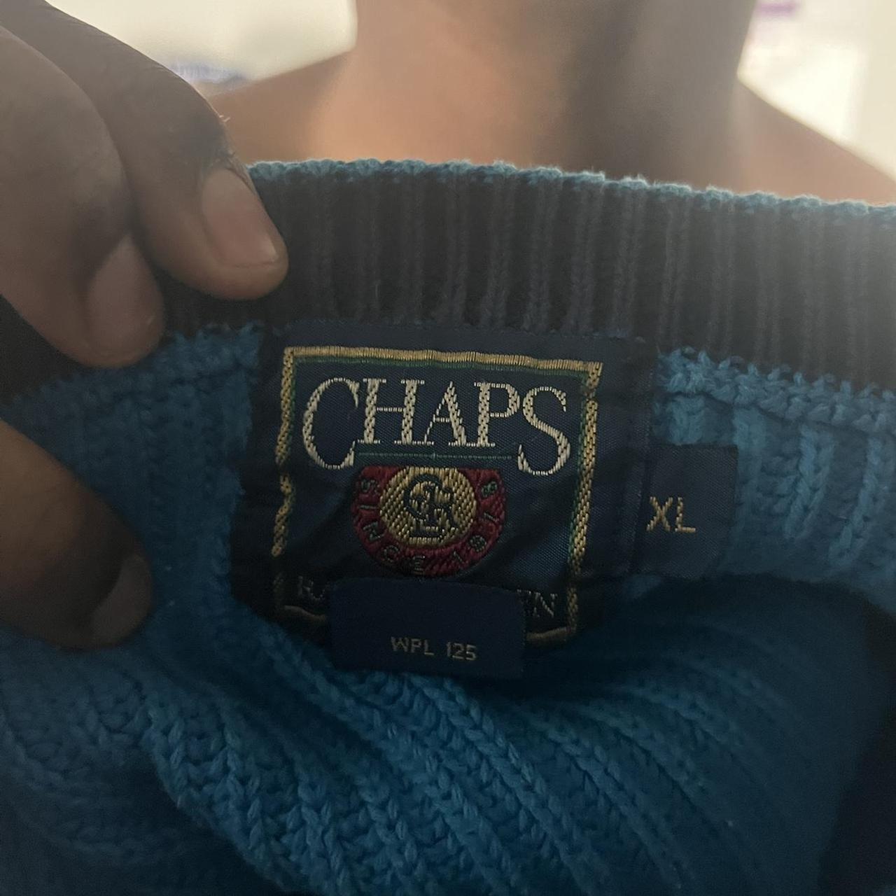 Chaps Ralph Lauren blue sweater discoloration along... - Depop