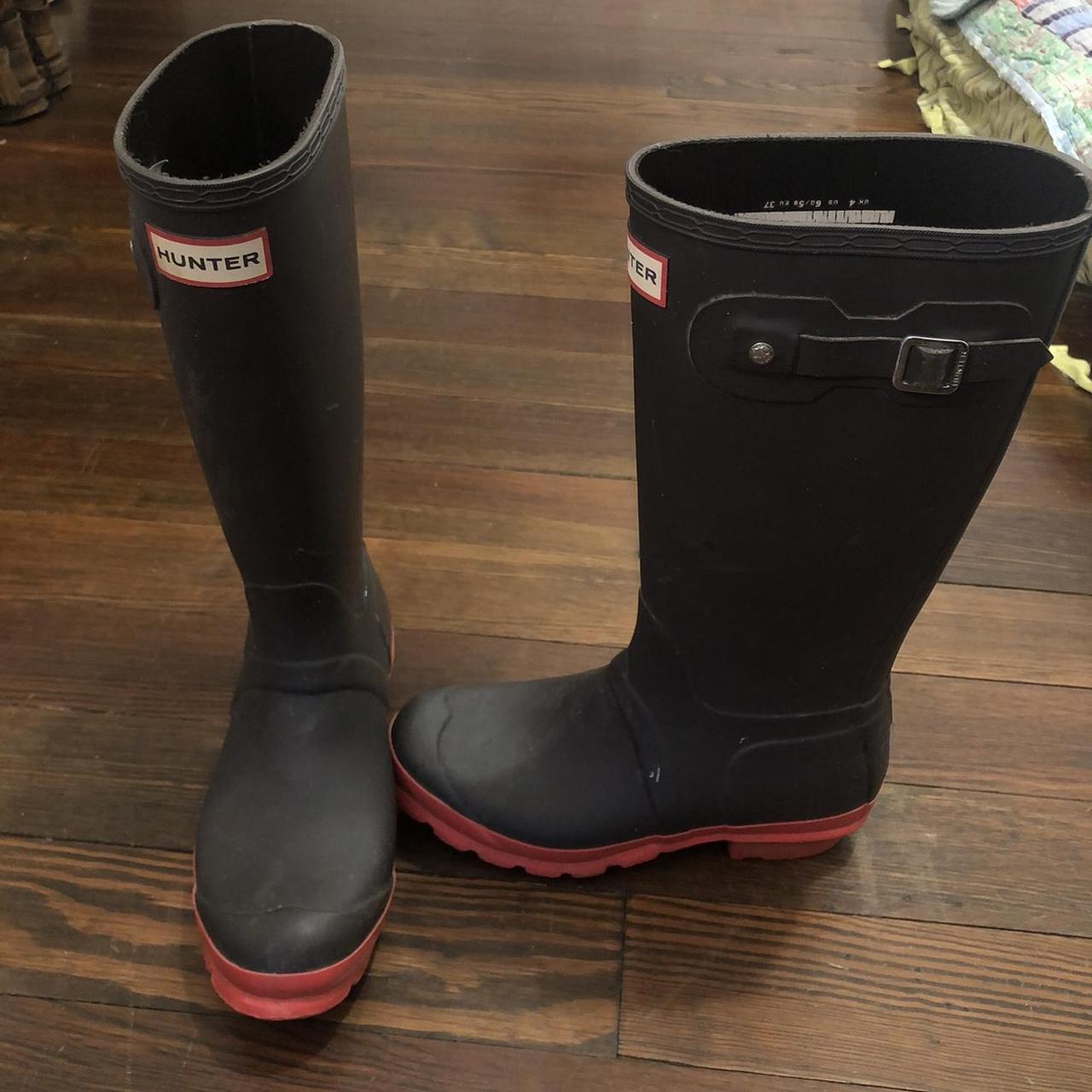 Matte dark gray and red sole Hunter Rain... - Depop