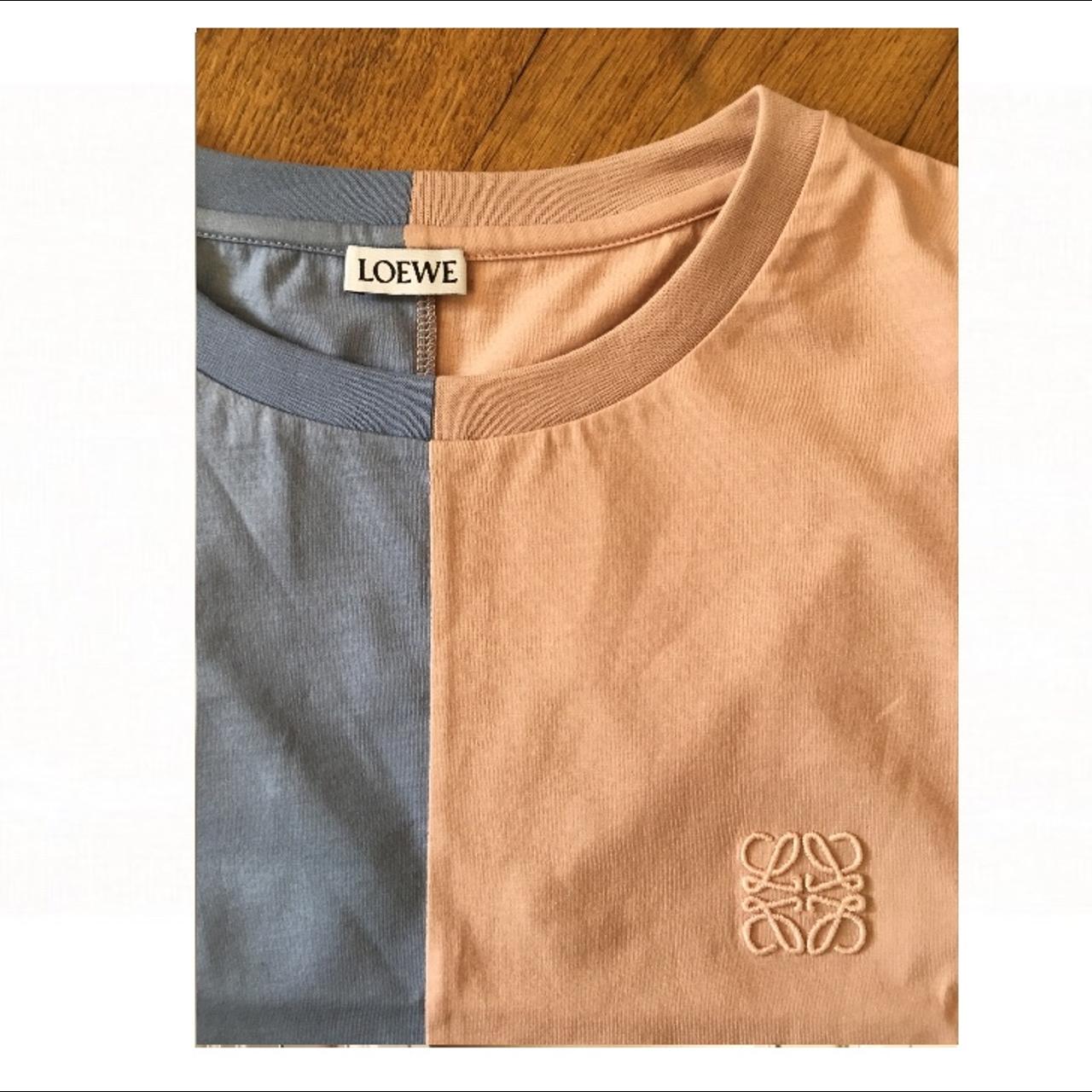 LOEWE PATCHWORK T-SHIRT HALF BLUE HALF PINK S NEW - Depop