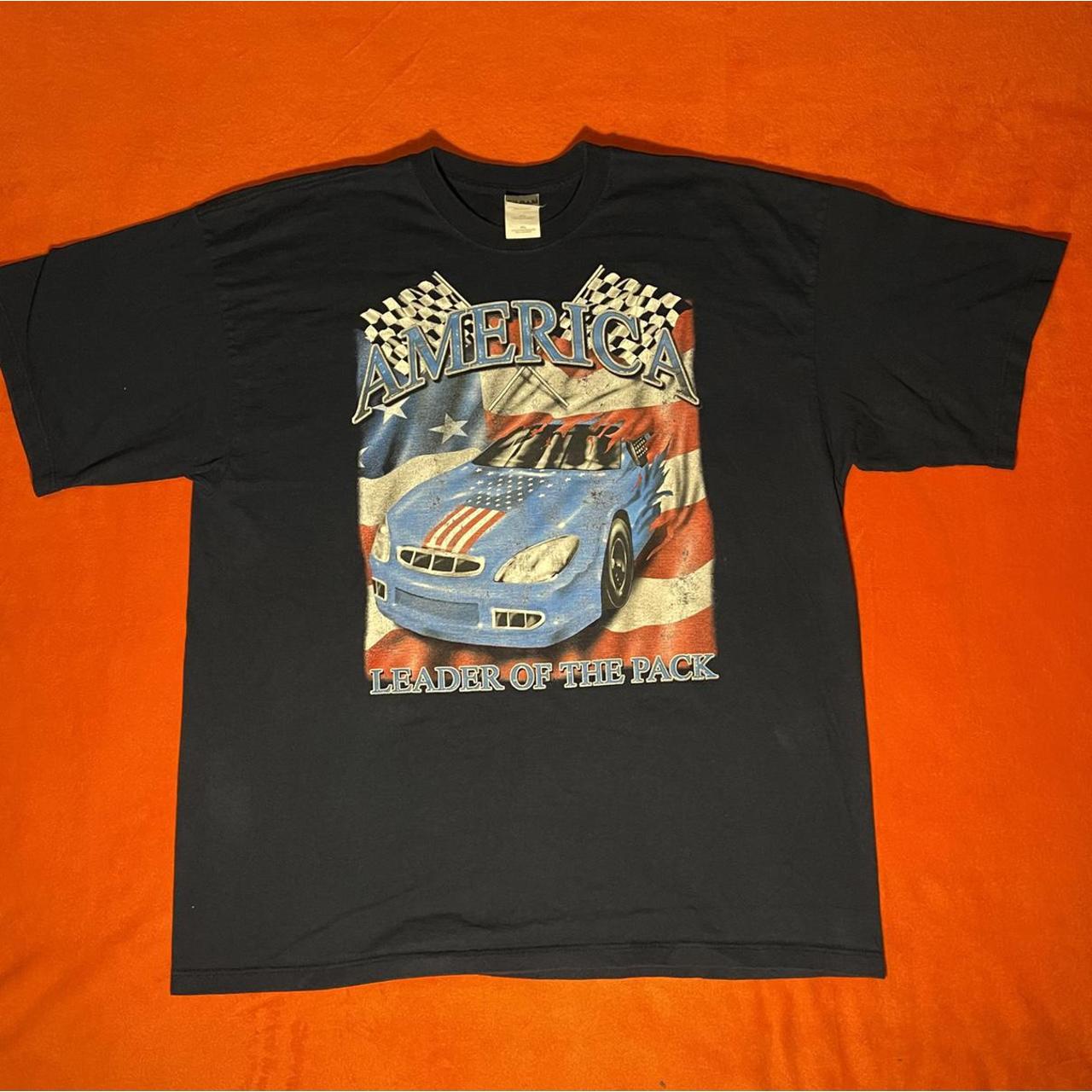 Late 90s Race car tee with American themes all over.... - Depop