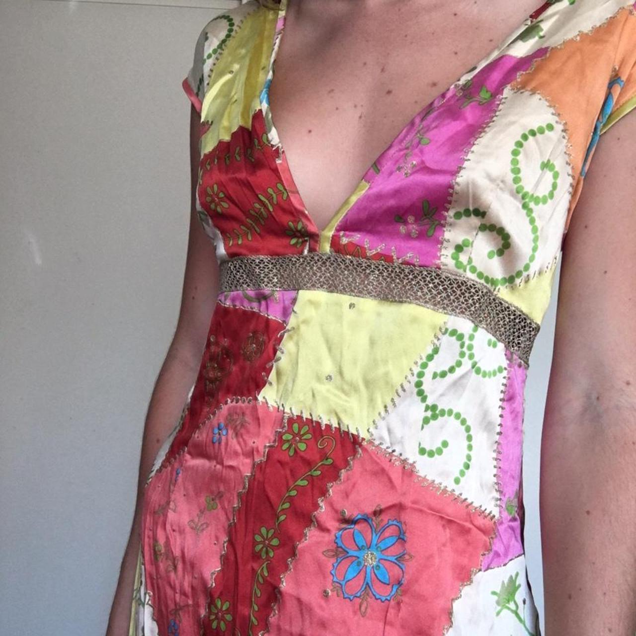 Colourful Silk Dress Unique silk patterned dress.... - Depop