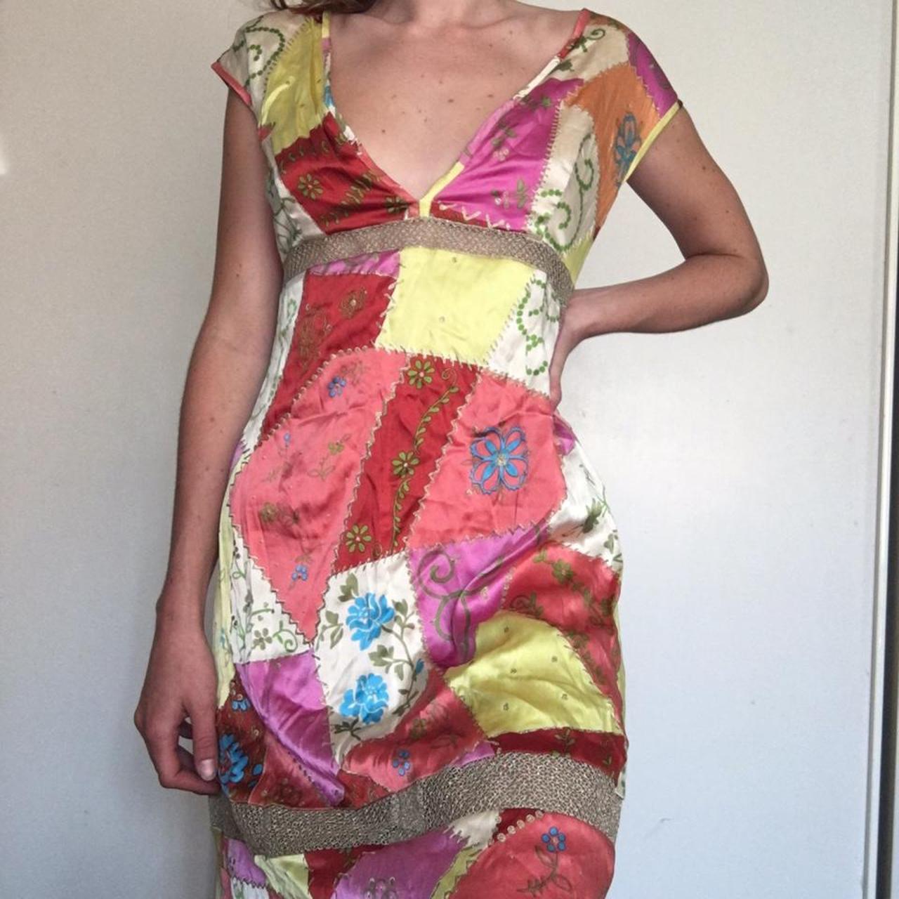 Colourful Silk Dress Unique silk patterned dress.... - Depop