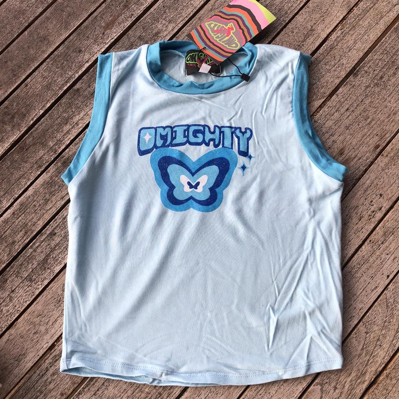 O-MIGHTY logo butterfly baby tank in baby blue size... - Depop