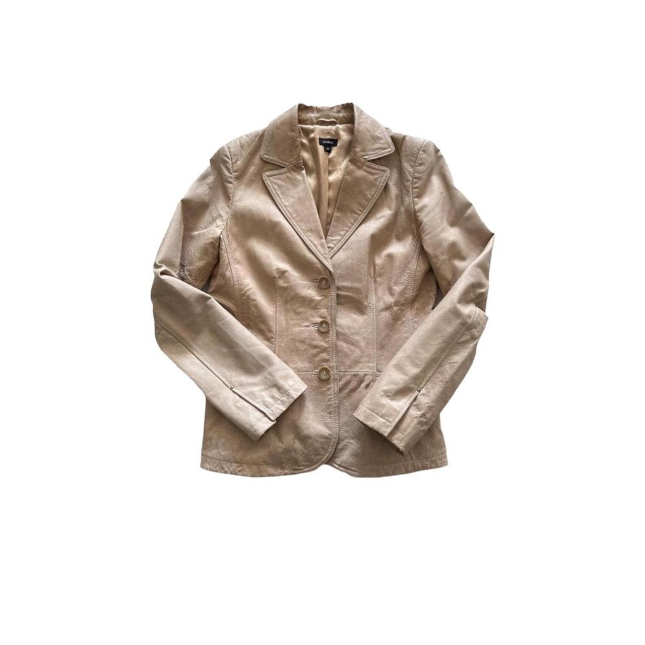 beige/cream blazer faux leather jacket *signs of... - Depop