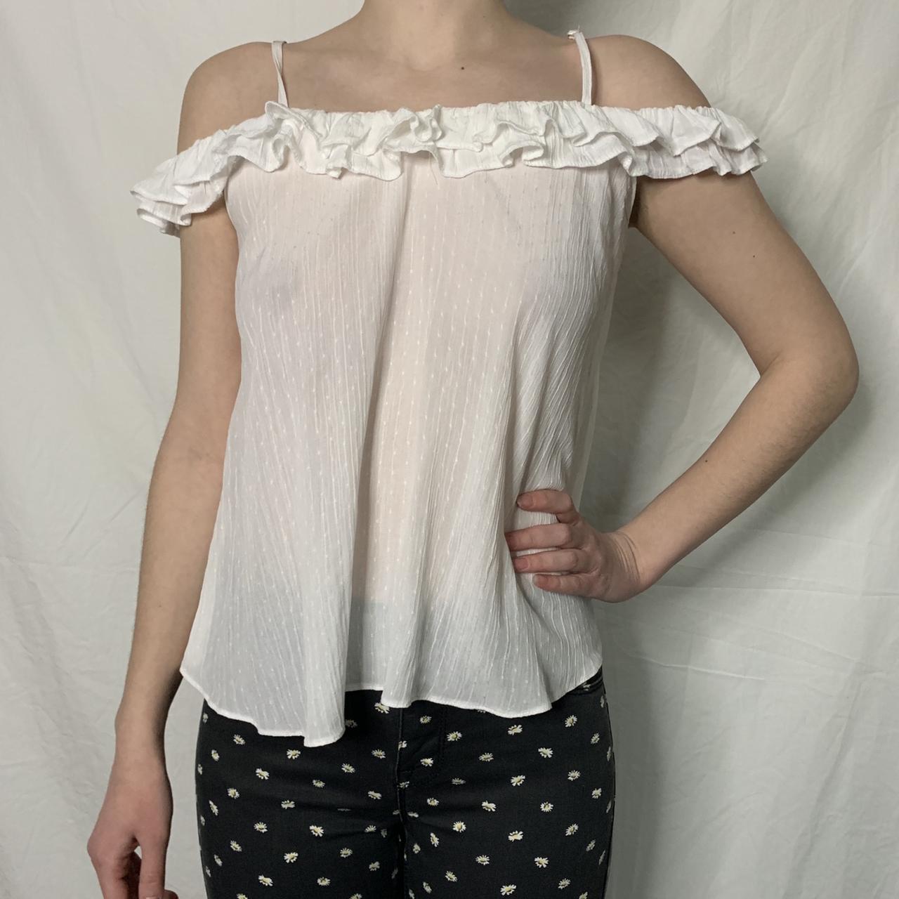 TOPSHOP white flowy top with off-the-shoulder... - Depop