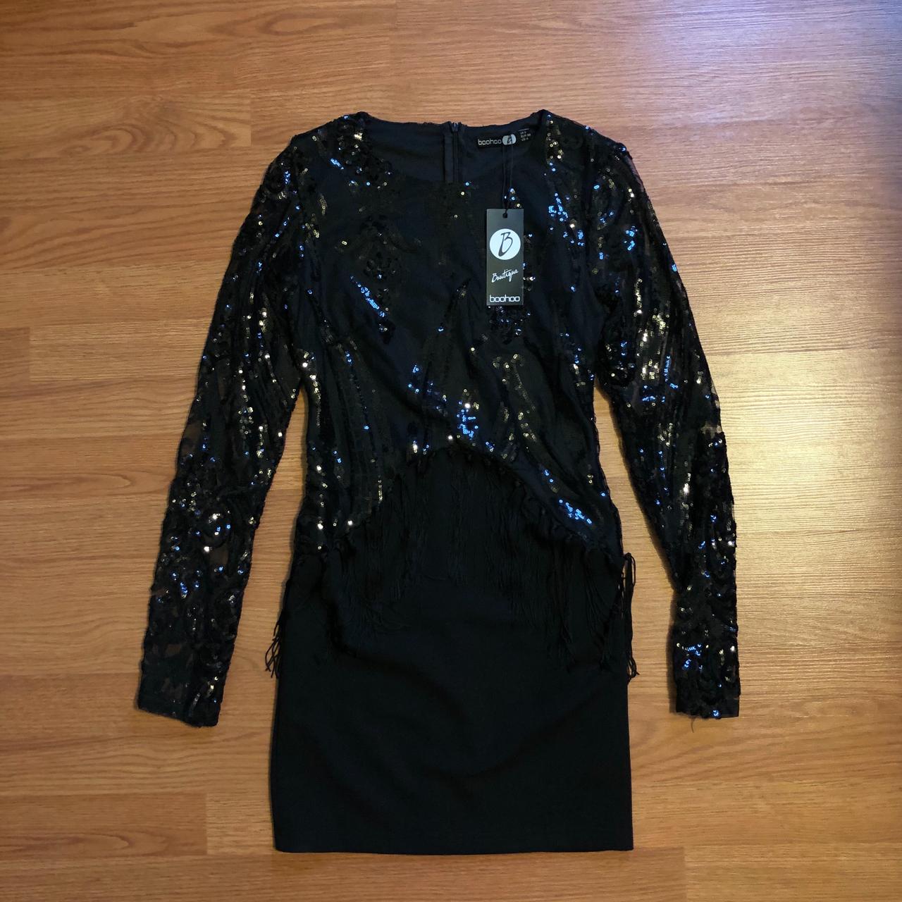new with tags Boohoo bodycon black sequin dress with... - Depop