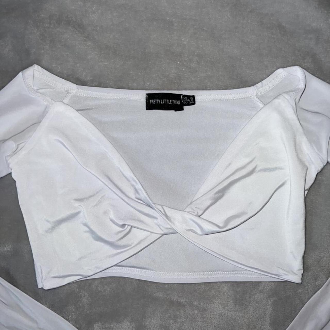 🤍 super flattering PLT white slinky Bardot / on the... - Depop