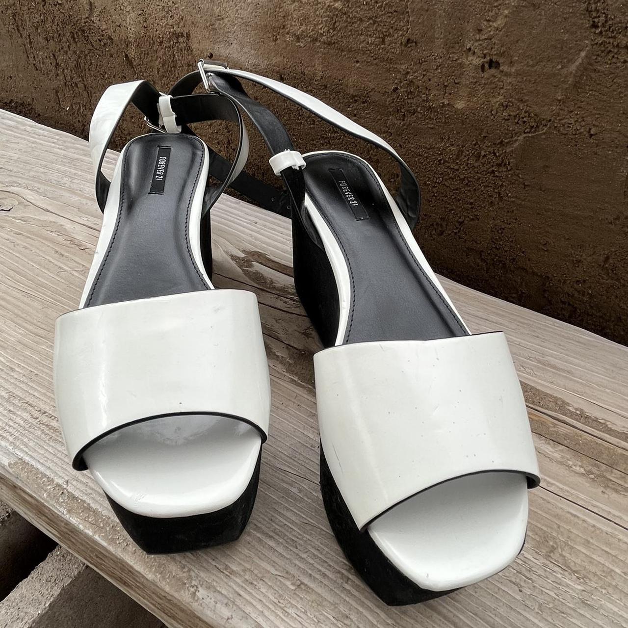 white & black platforms sandals - from forever21,... - Depop