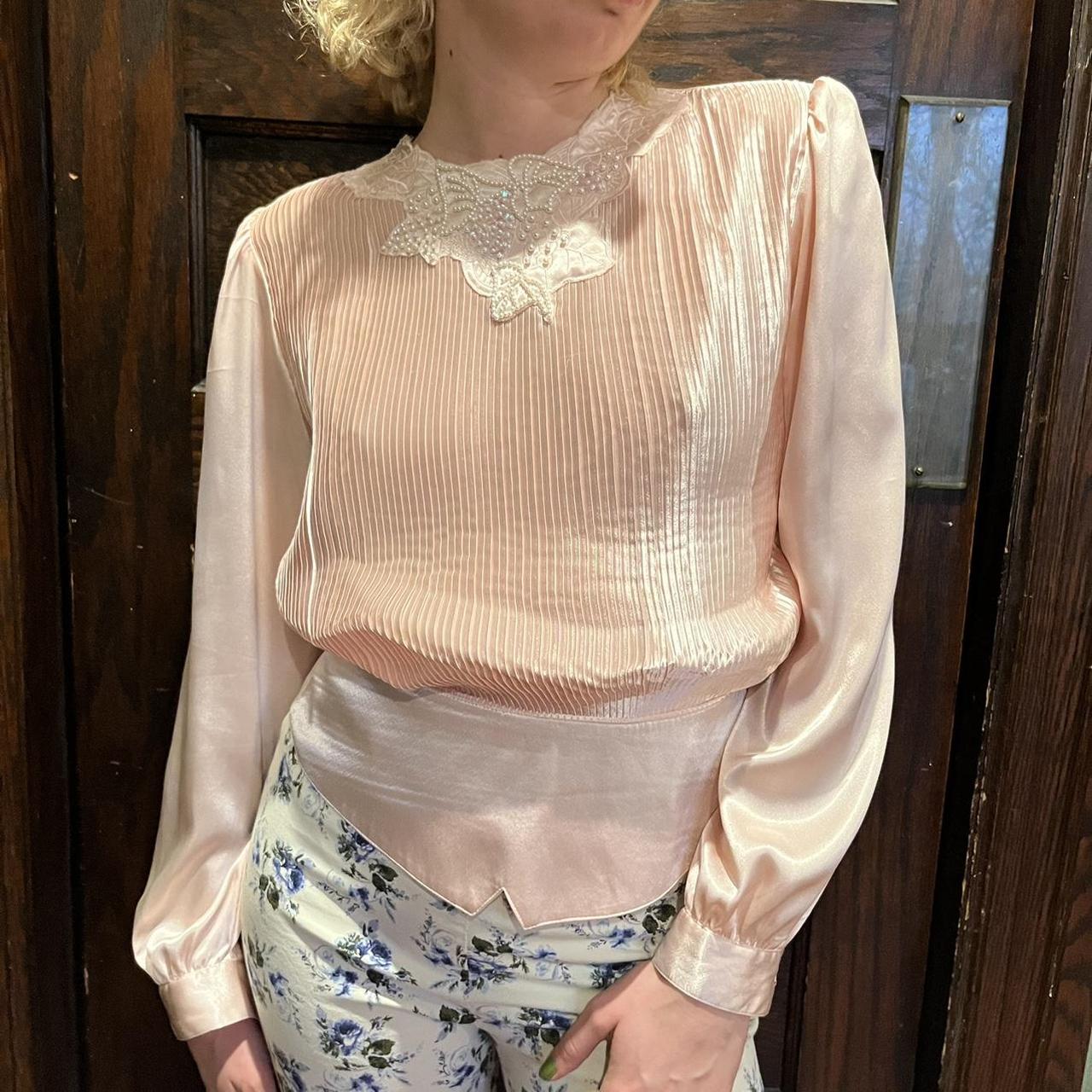 👅 Vintage Silk Blouse 👅 super flattering light pink,... - Depop