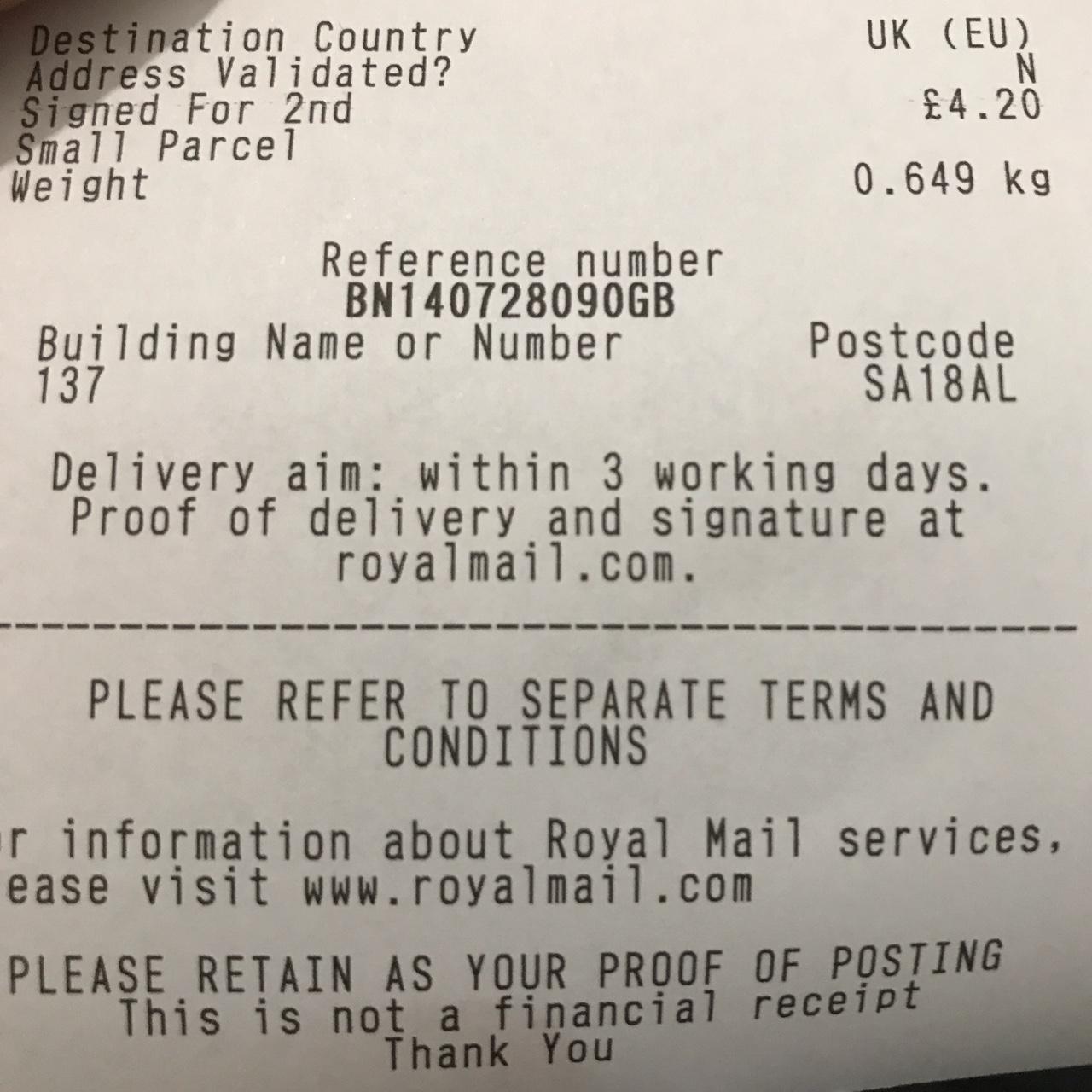 Proof of postage @phoeberogers - Depop