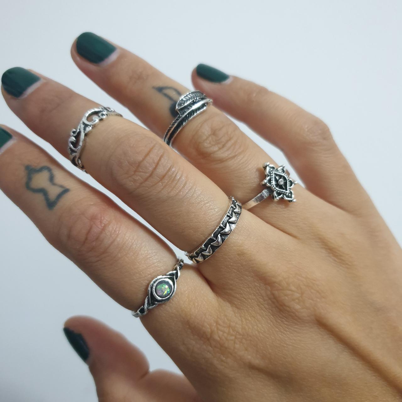 5 Pack Silver Goth Punk Boho Stacking Rings //... - Depop
