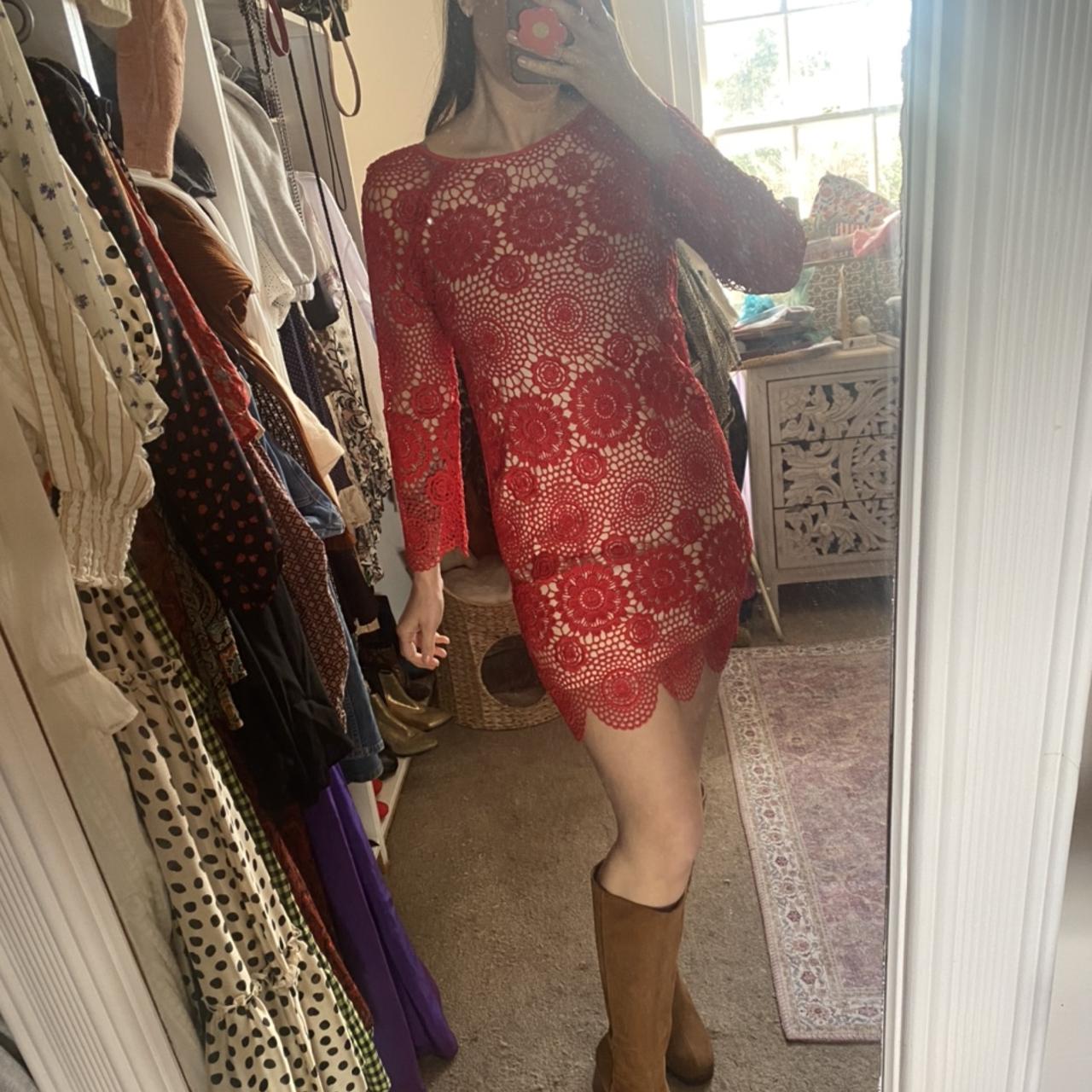 Nishe 60s/70s style red crochet mini dress. Never... | Depop