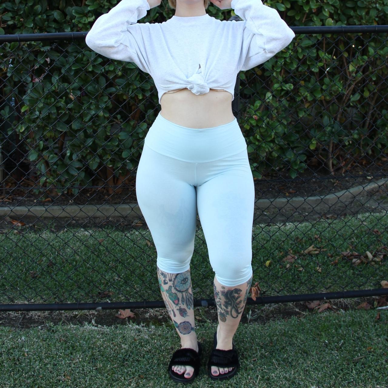 Baby blue high waisted capris Size L Very stretchy... - Depop