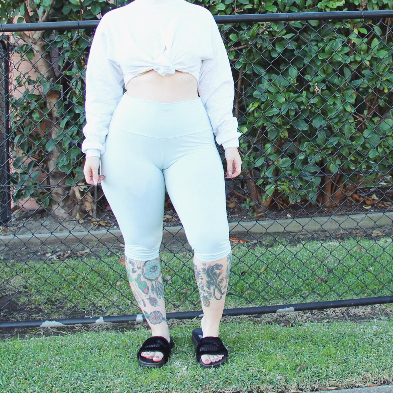 Baby blue high waisted capris Size L Very stretchy... - Depop