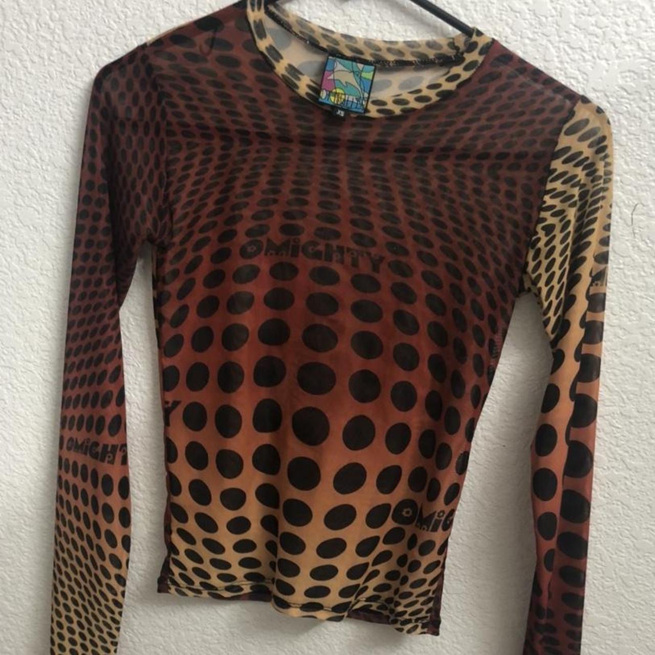 O-mighty mesh sheer dotted top in red/yellow/orange... - Depop