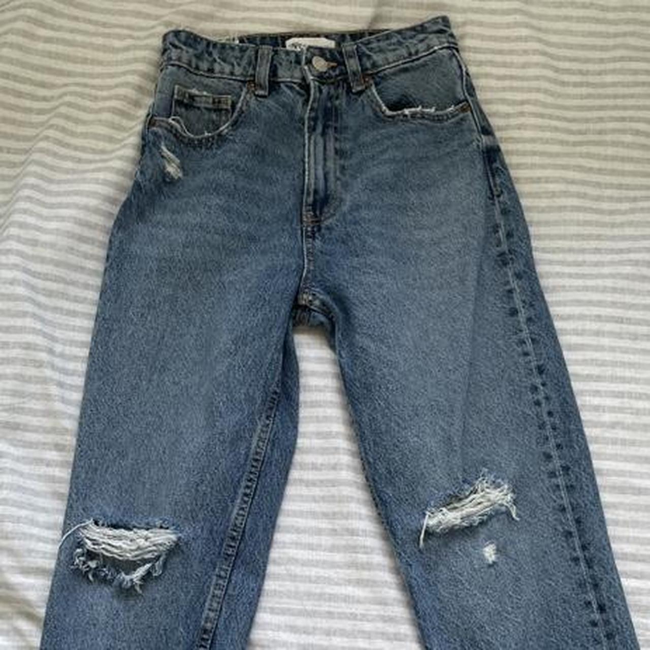 Zara dark blue ripped mom jeans Size 6 (EUR... - Depop