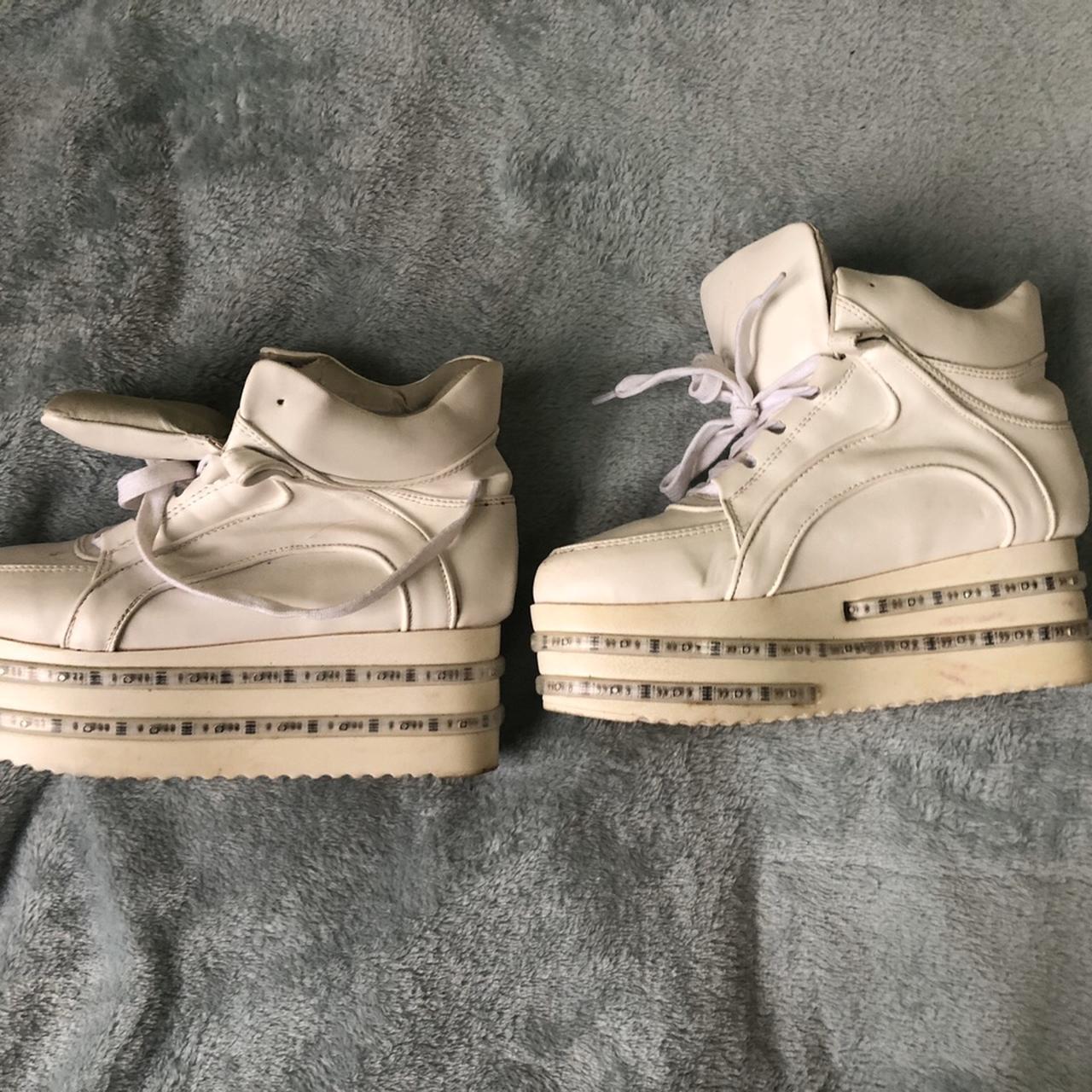 White high platform trainer with LED light strips... - Depop