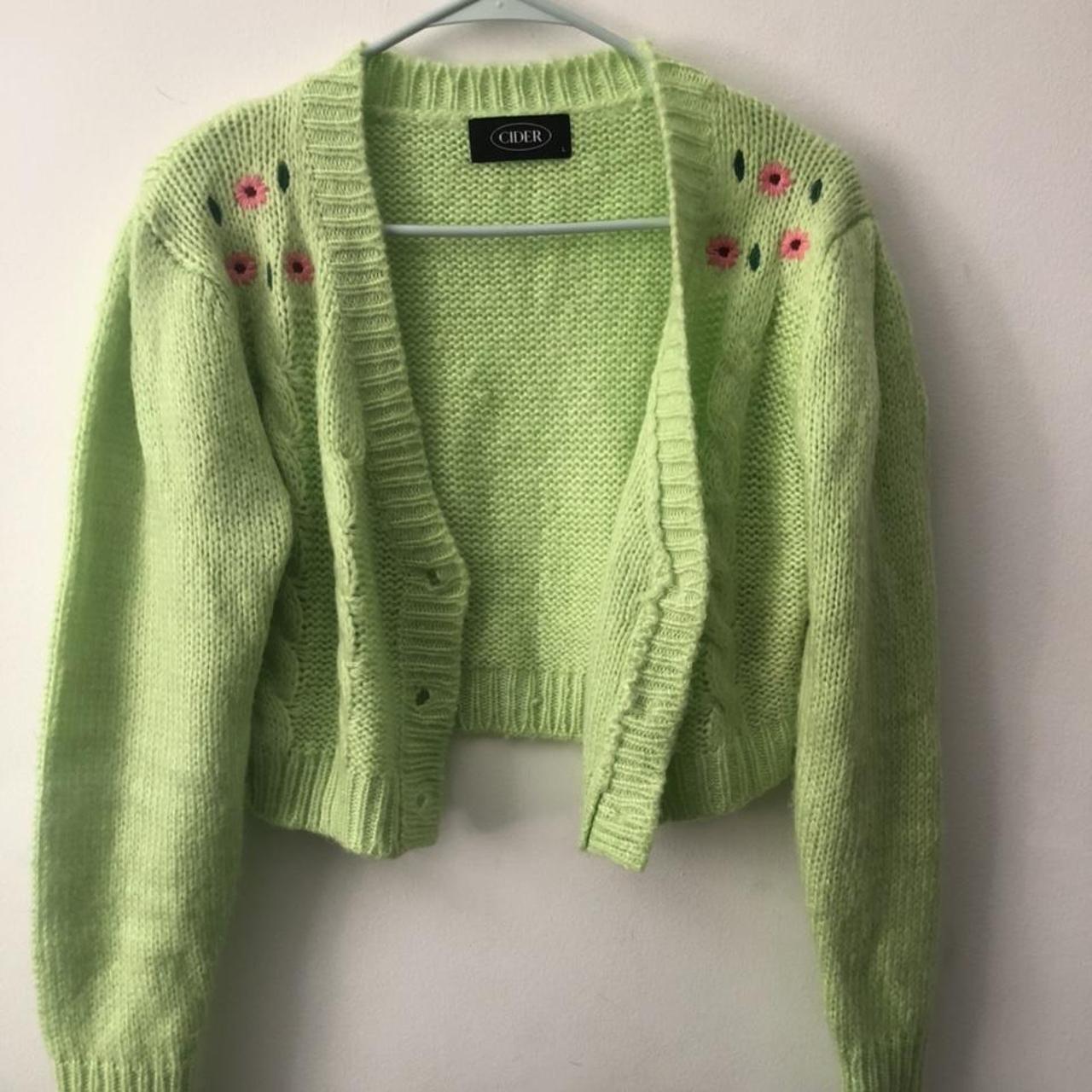 🍏 green flower 🌸 cardigan Neon apple green... - Depop