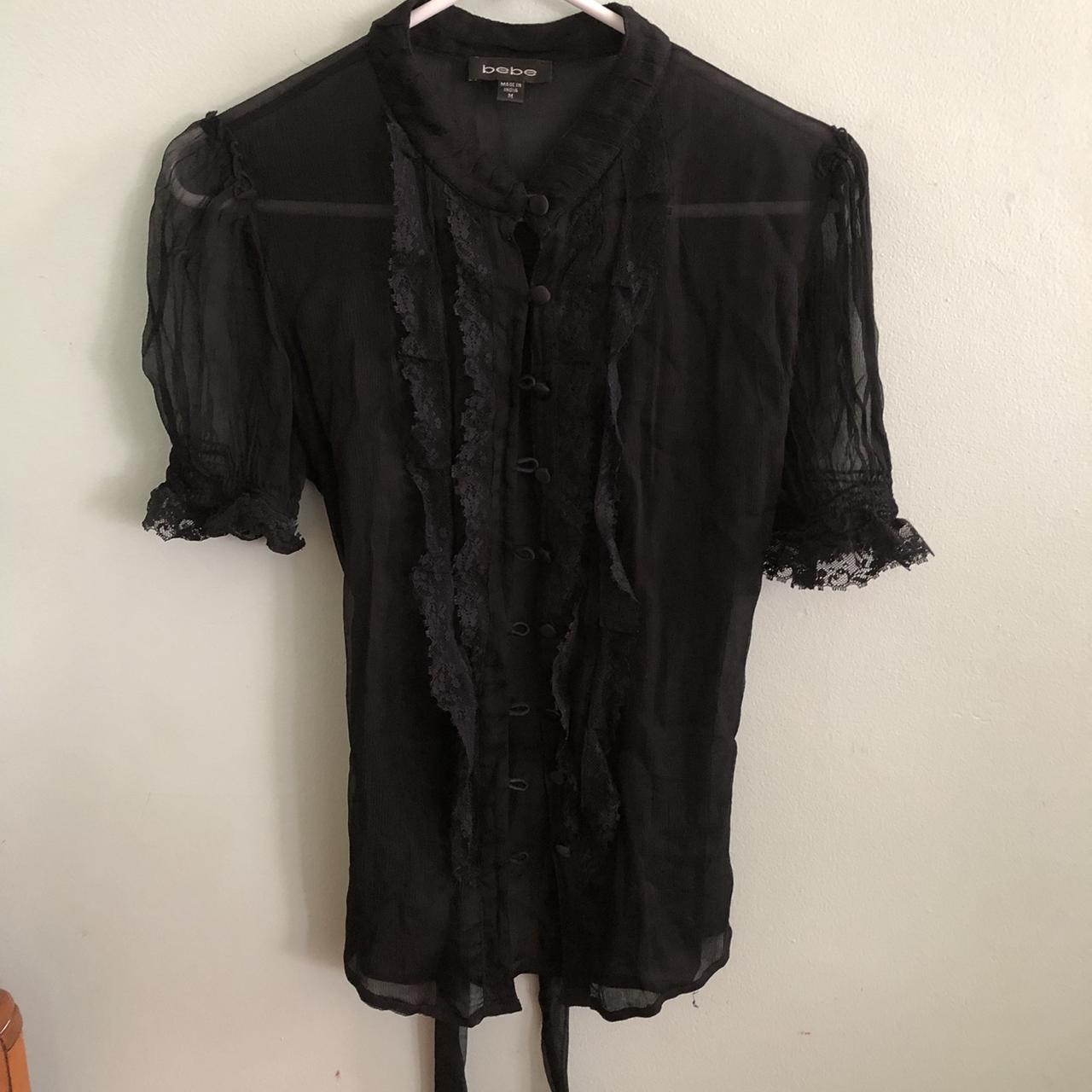 Bebe black sheer blouse Size medium #top #goth... - Depop