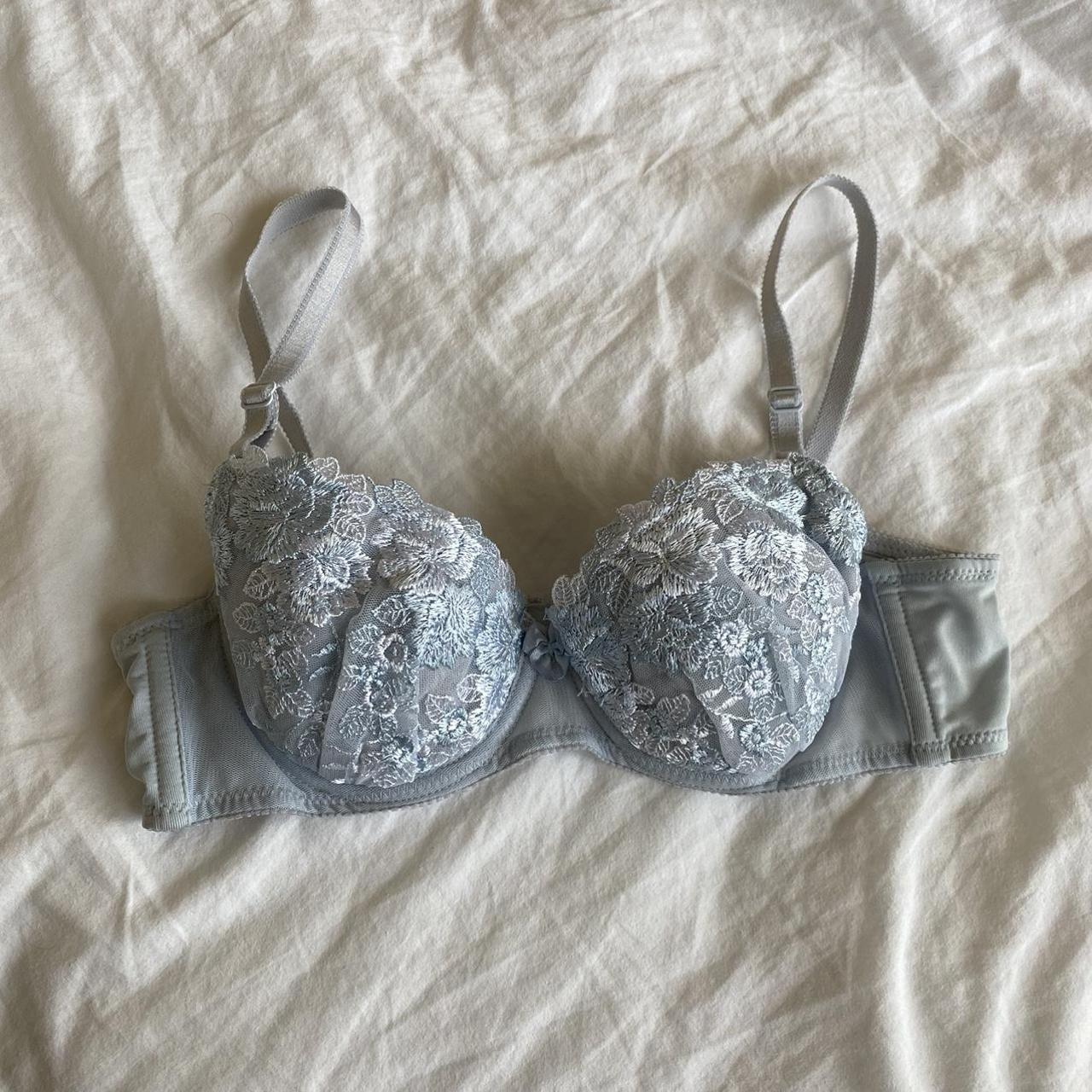 Fairy baby blue bra🧚🏼‍♀️ mesh floral embroidery... - Depop