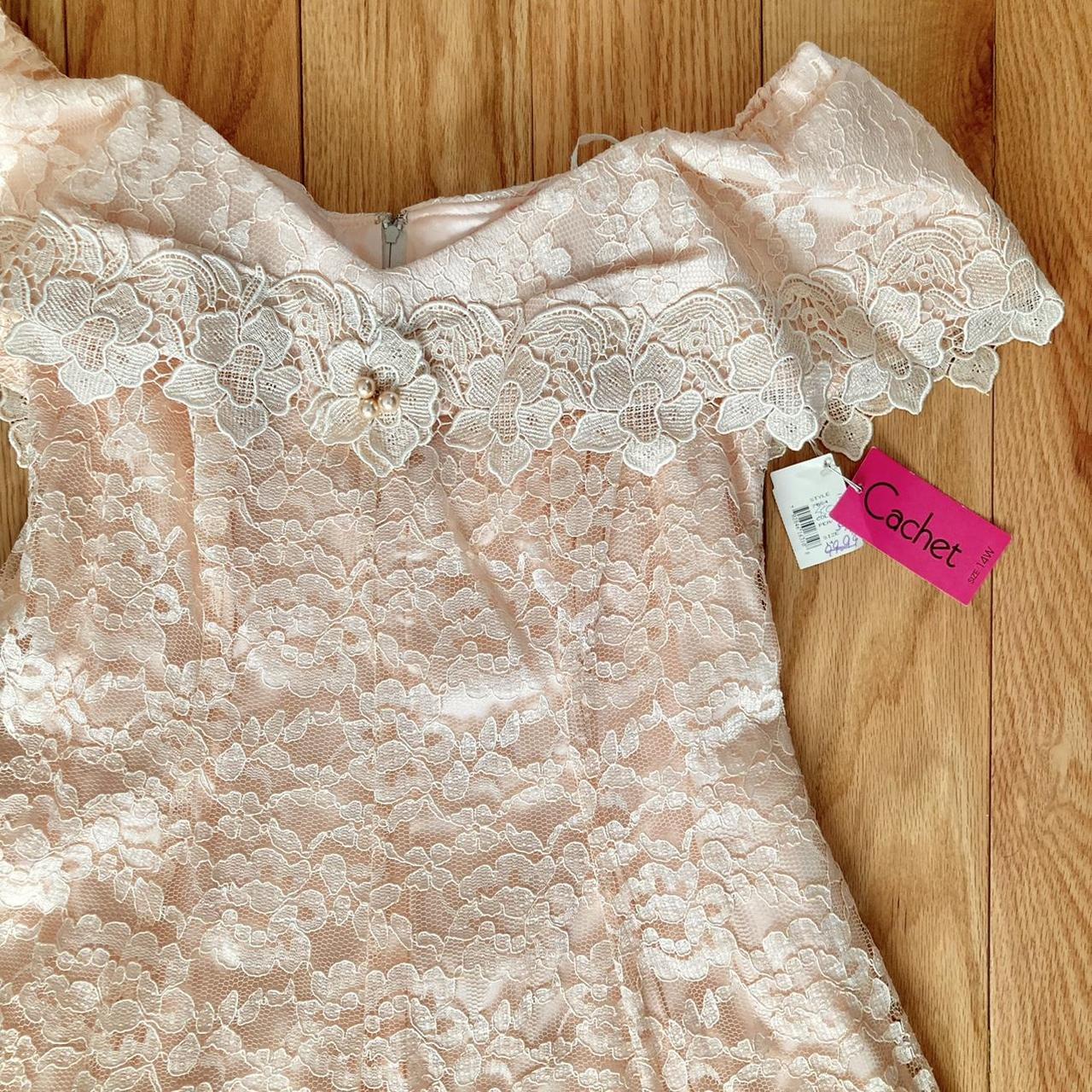 Light pink vintage formal gown with white lace.... - Depop