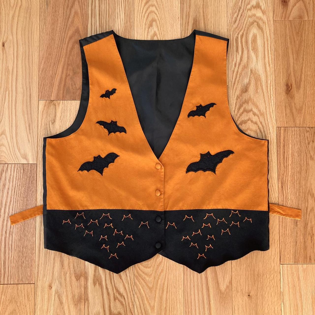 Bright orange and black Halloween vest with bats!... - Depop