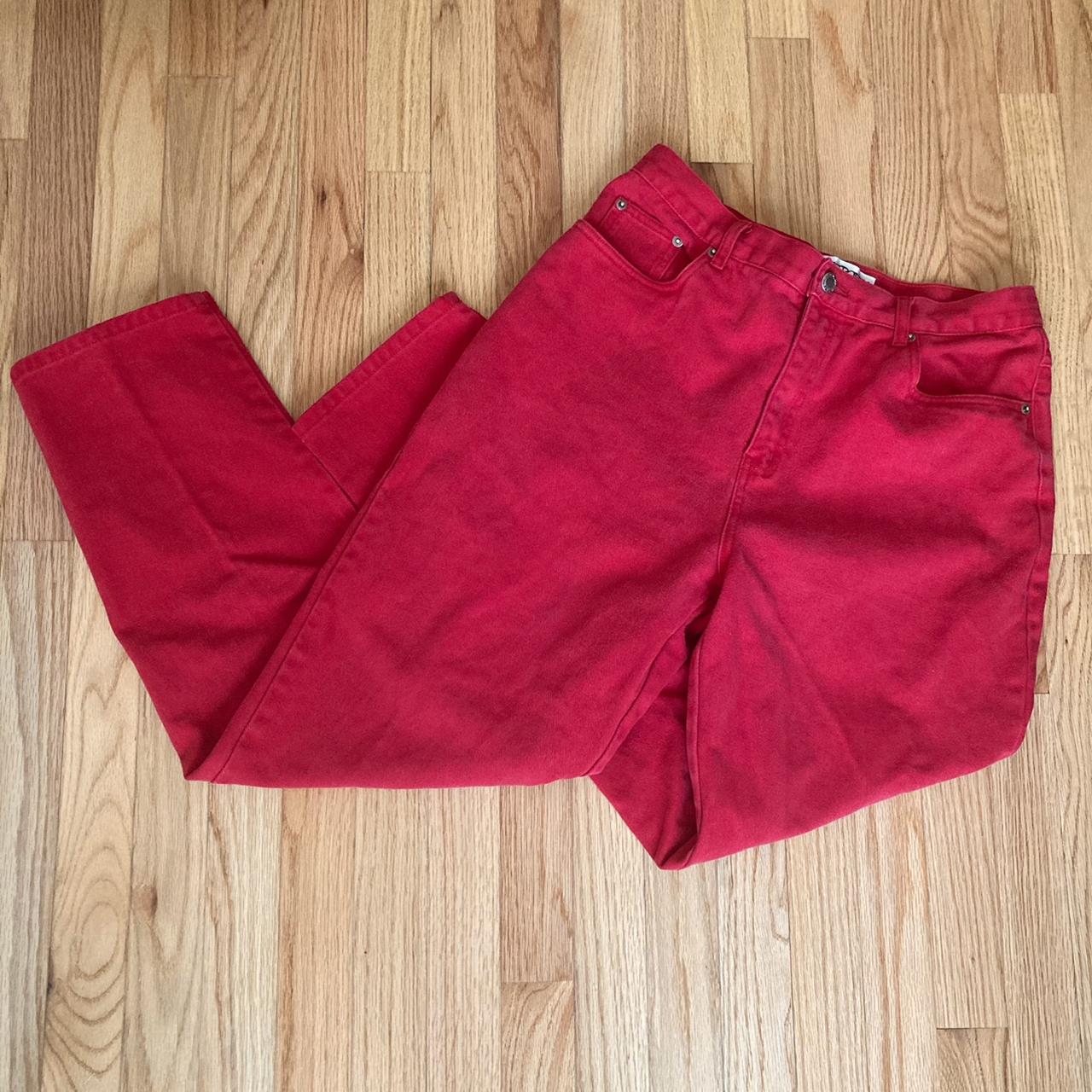 Vintage pair of vibrant red high waisted jeans. Good... - Depop
