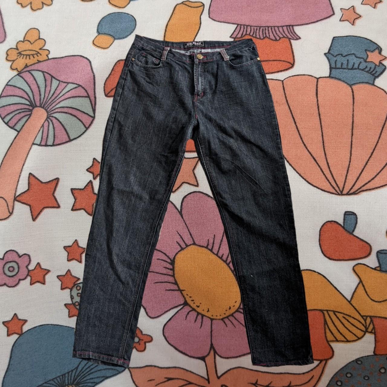 Women's Navy and Red Jeans | Depop