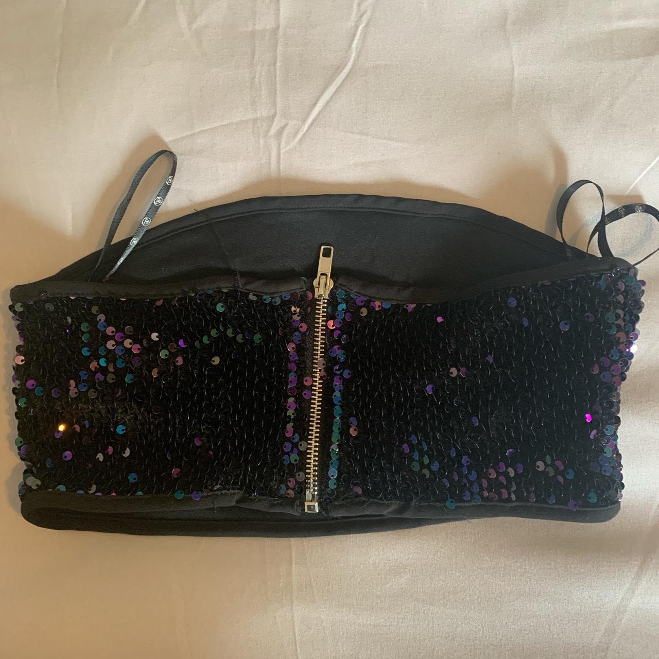 Sequin bandeau top with zip at back from... - Depop