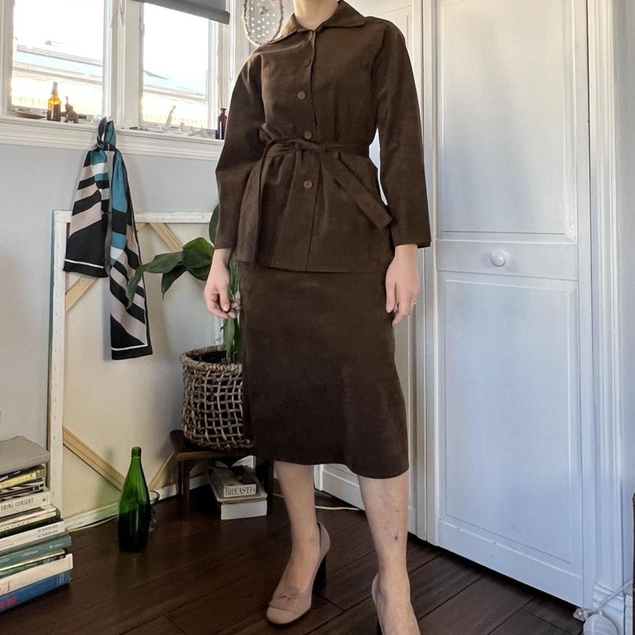 Vintage 70's 2 piece brown suede set Ubranded,... - Depop