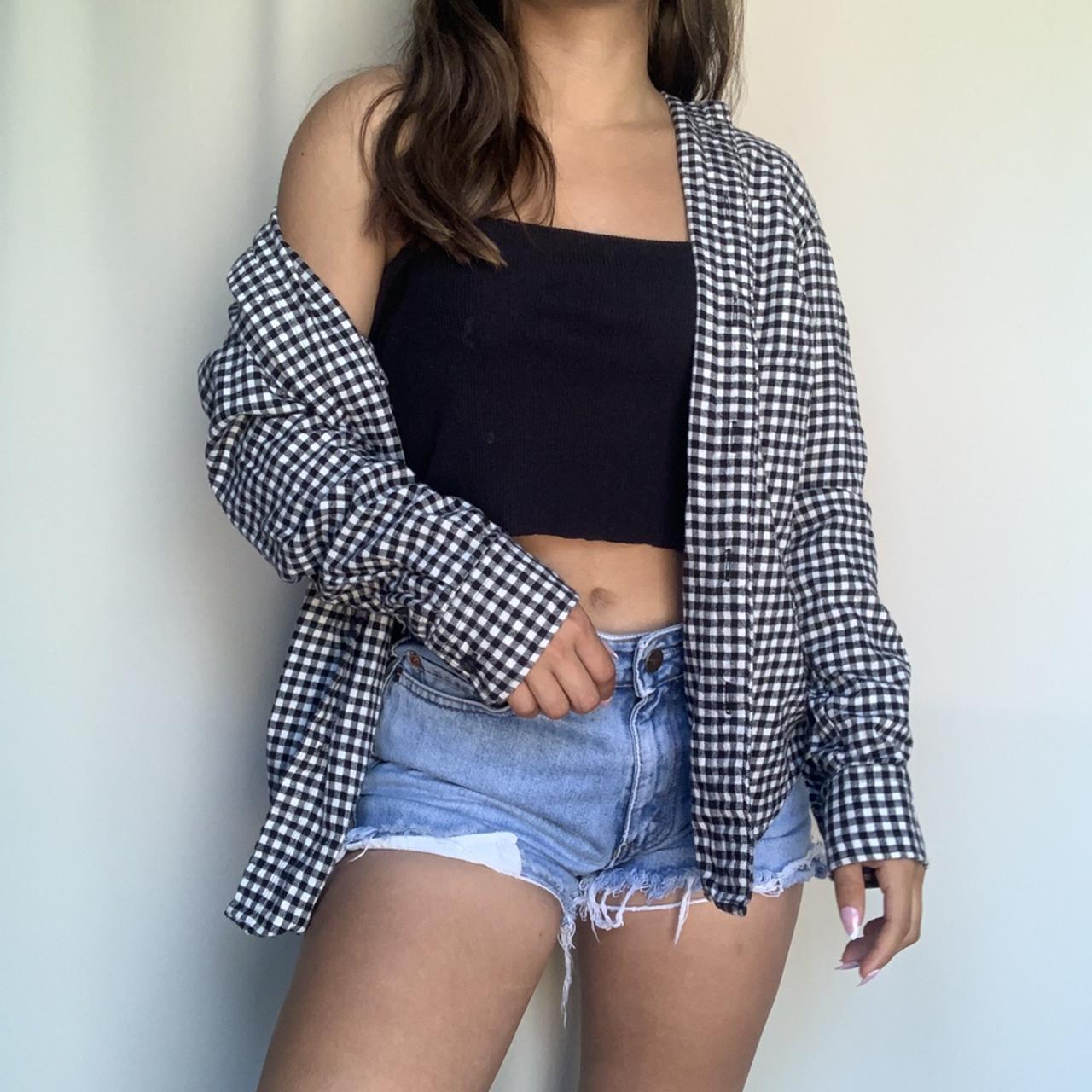 Vintage plaid collared thin flannel. Gingham... - Depop