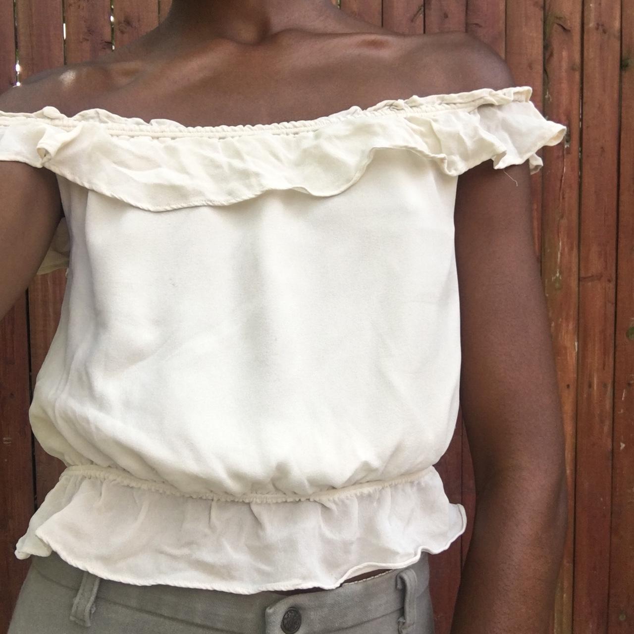 Cream colored off the shoulder boho top. Size small... - Depop