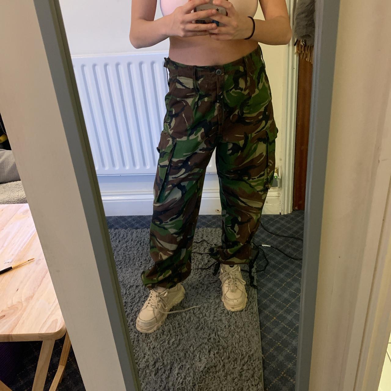 super cool vintage and y2k khaki army print cargo... - Depop