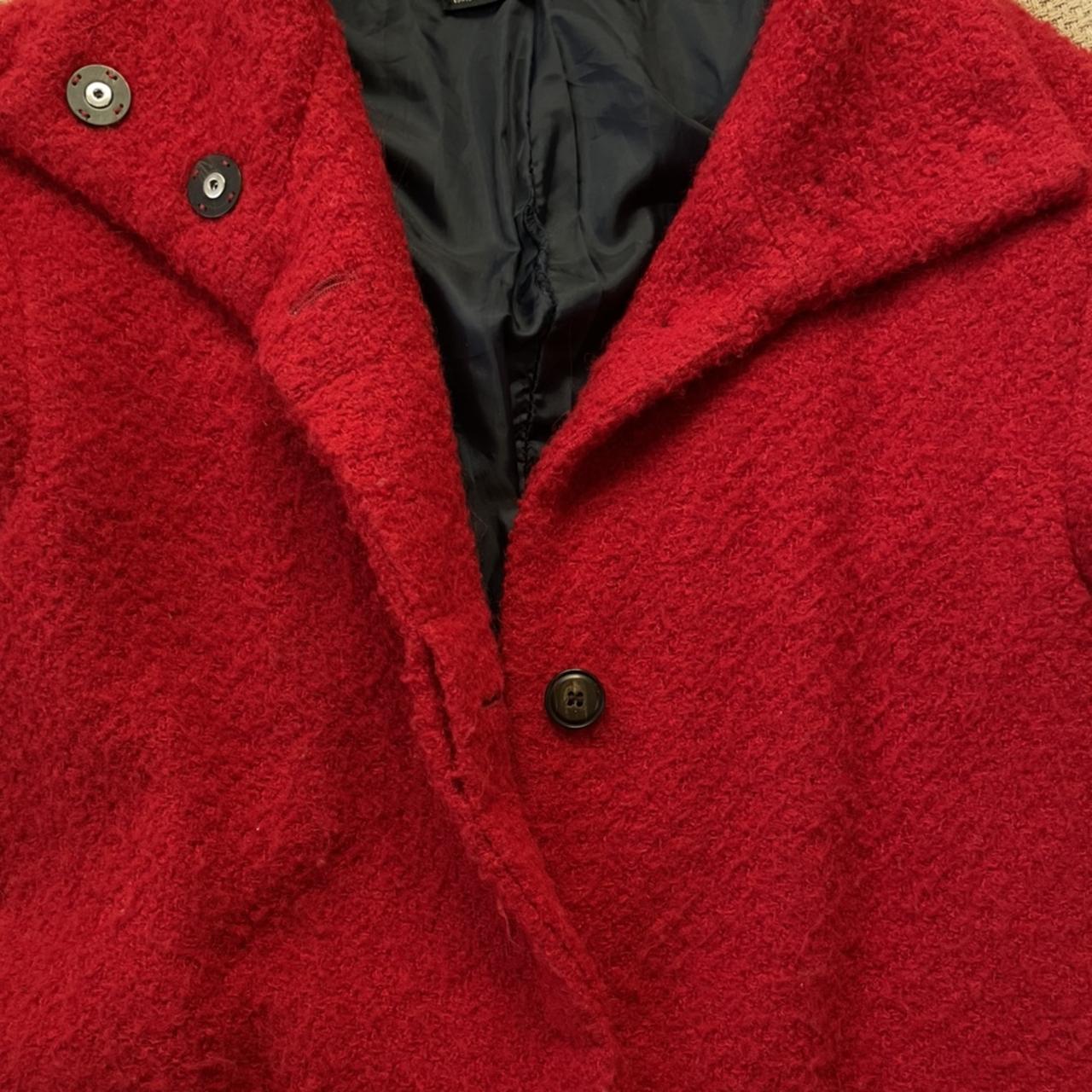 Zara Basic Red Boucle Jacket with oversized pockets... - Depop